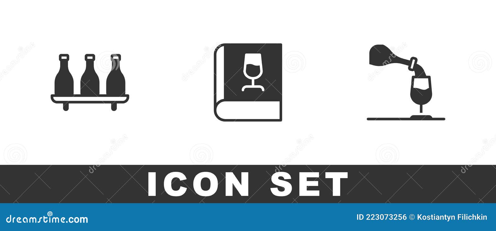 Set Bottle of Wine, Book about and Wine Tasting, Degustation Icon ...