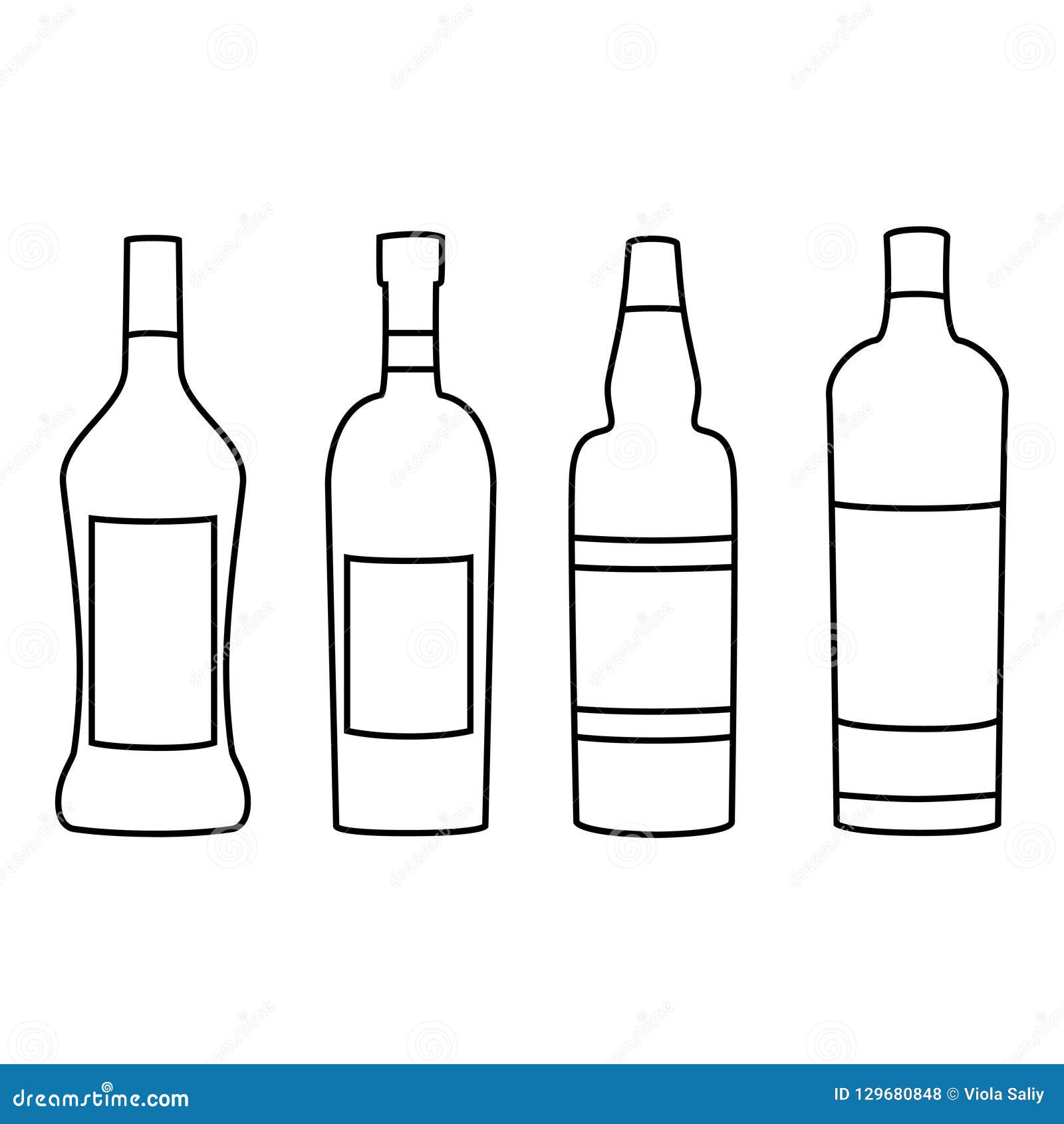 Set Bottles Alcohol Contour Graceful Beautiful Stock Vector ...