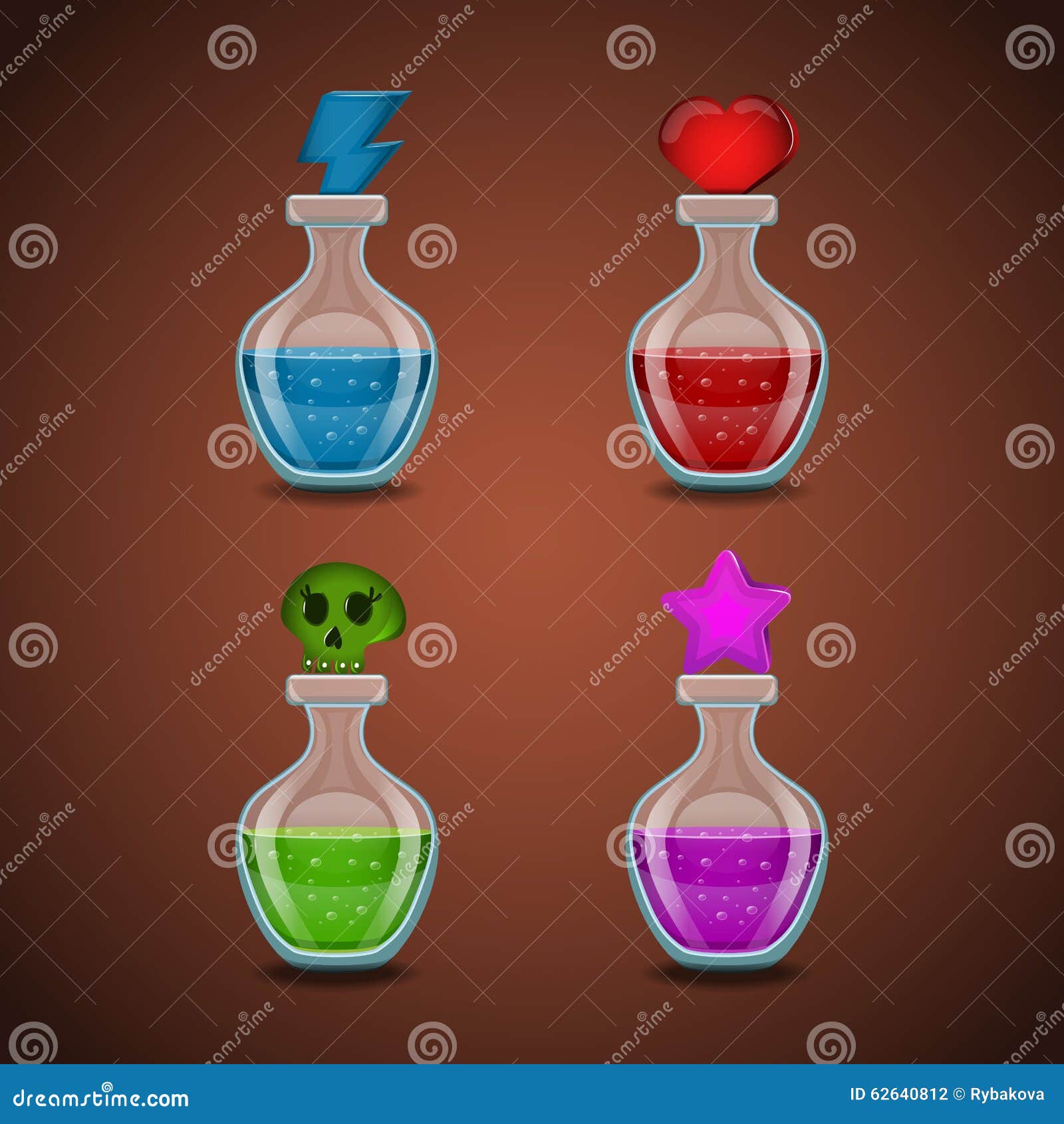 Set Bottles with Different Potions Stock Illustration - Illustration of ...