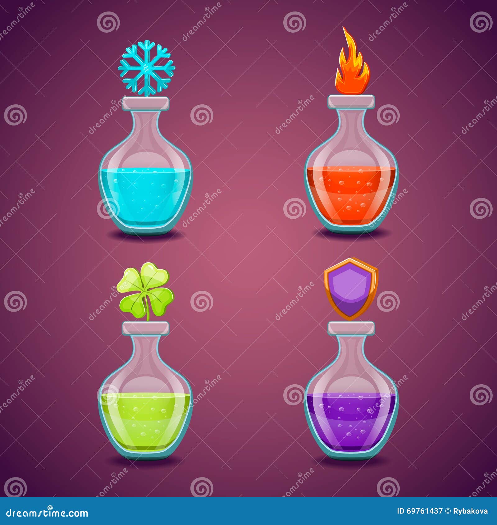 Set Bottles with Different Potions-3 Stock Illustration - Illustration ...
