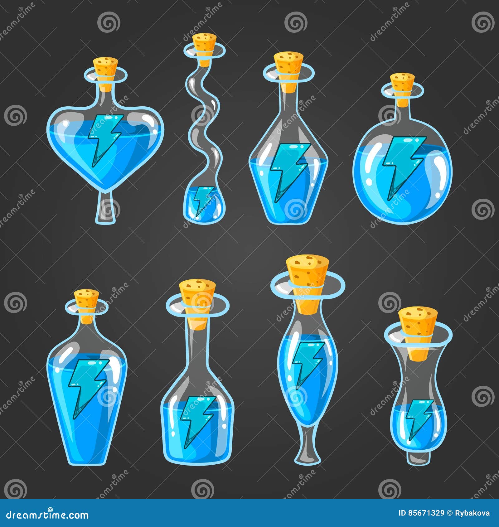 Set with Bottles of Energy Potion Stock Vector - Illustration of ...
