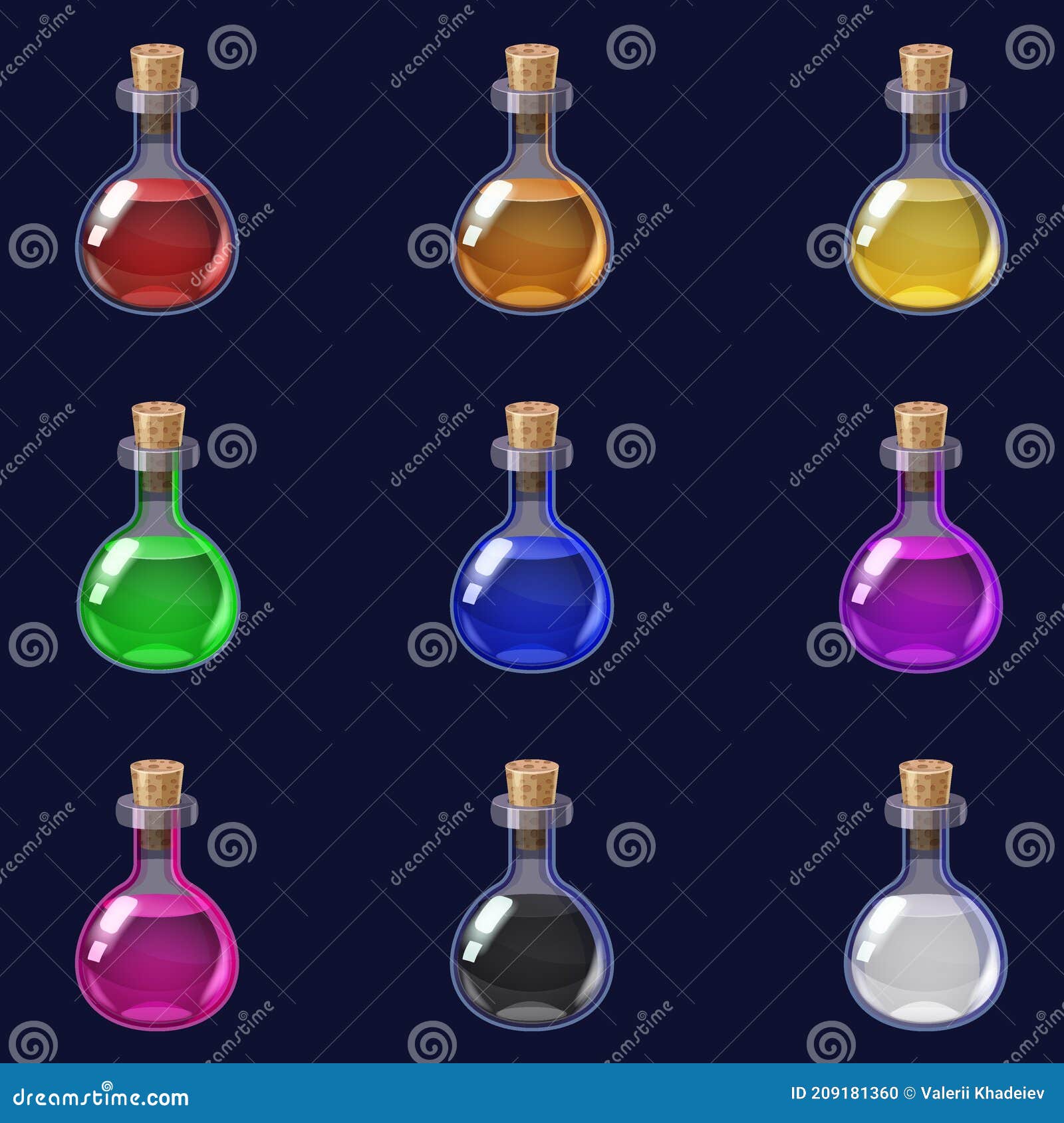 Set of Magic Bottles Liquid Potion Fantasy Elixir. Game Icon GUI for ...