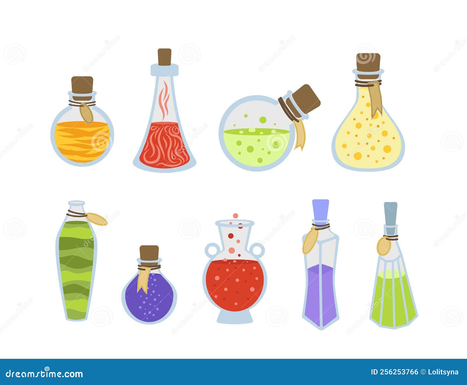 Set Bottles of Potion. Flat, Cartoon, Vector Stock Vector ...