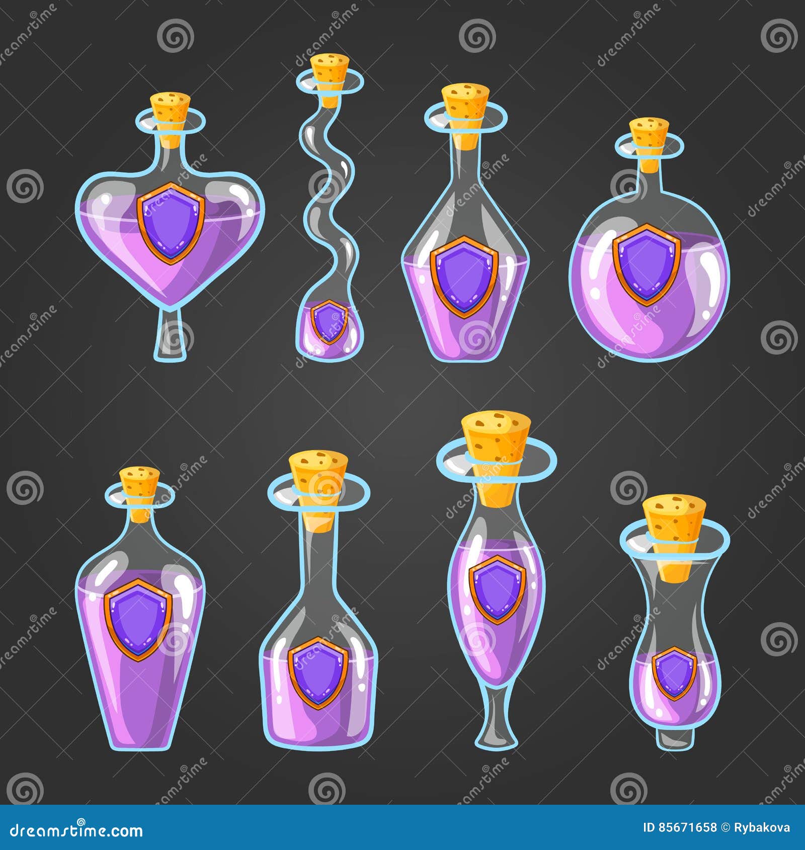 Set with Bottles of Shield Potion Stock Vector - Illustration of glass ...