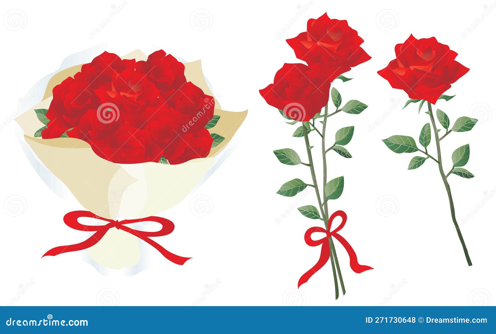 Set of the Bouquet of Red Rose Stock Vector - Illustration of honor ...