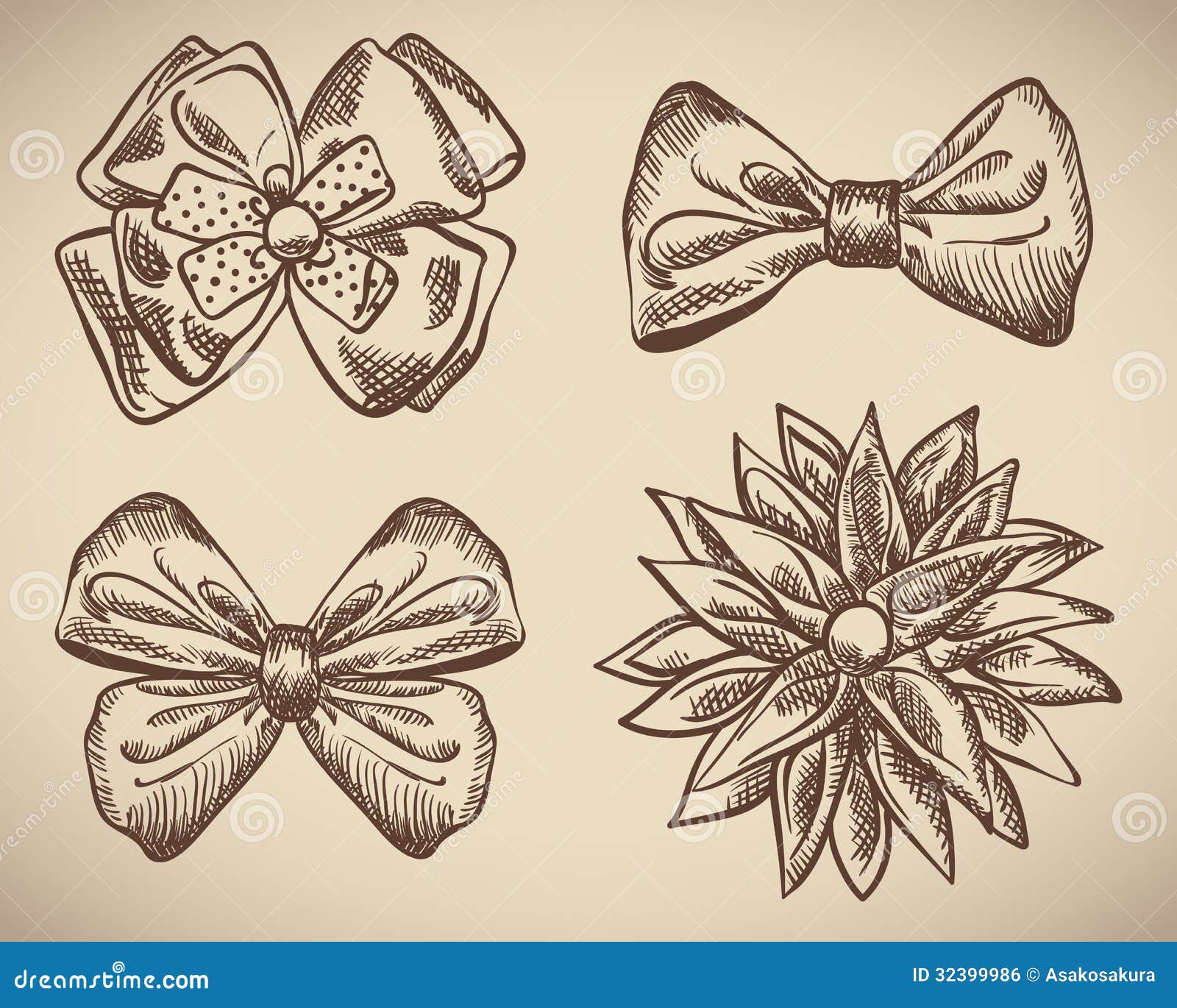 Set of bow doodle stock vector. Illustration of background - 32399986