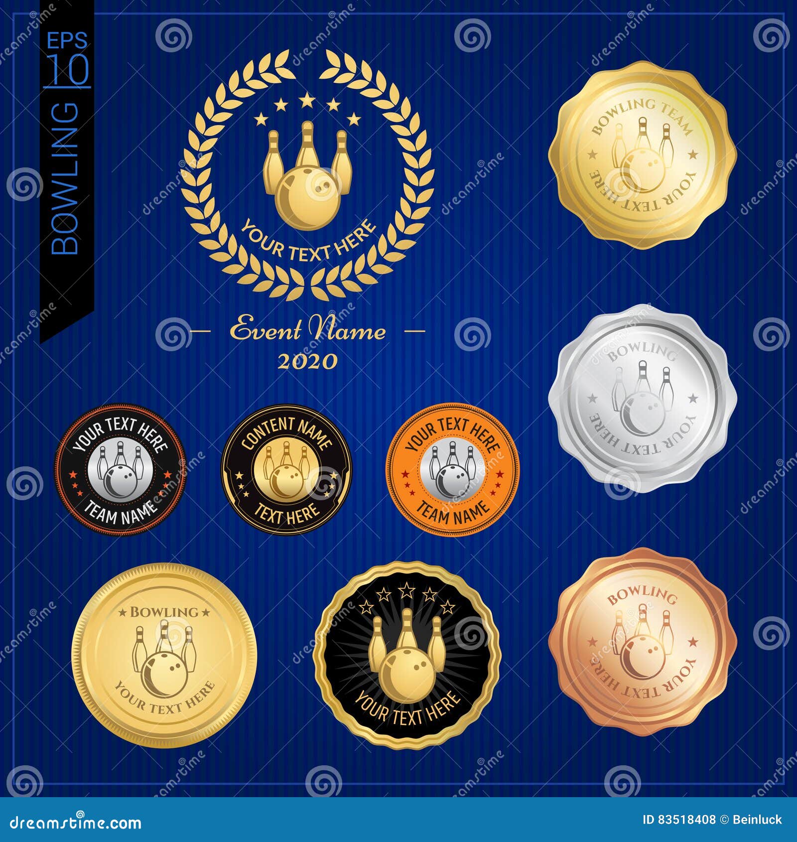 Set of Bowling Badge Label or Emblem for Sport Competition Stock Vector ...