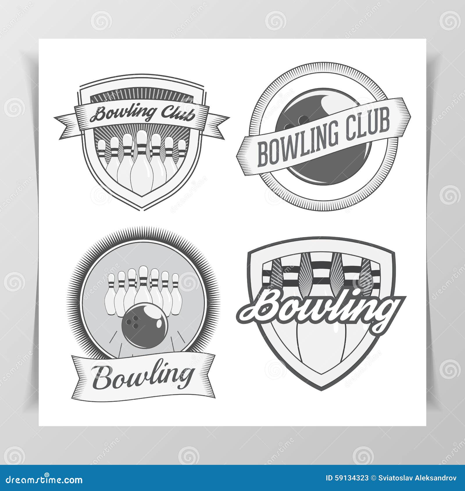 Set of Bowling Graphic Labels Stock Vector - Illustration of icon, gray ...