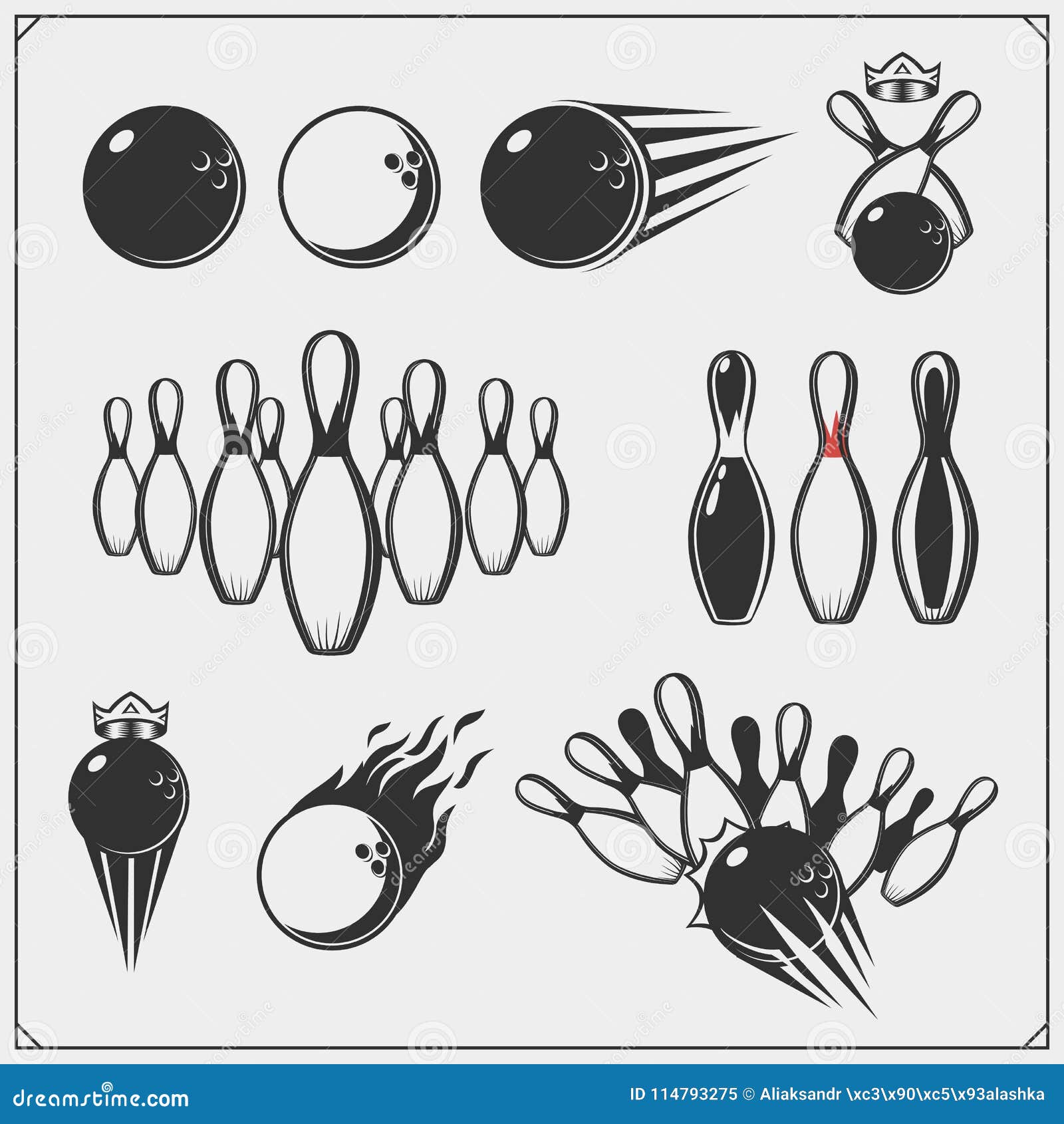 Set of Bowling Icons, Emblems, Labels, Badges and Design Elements ...