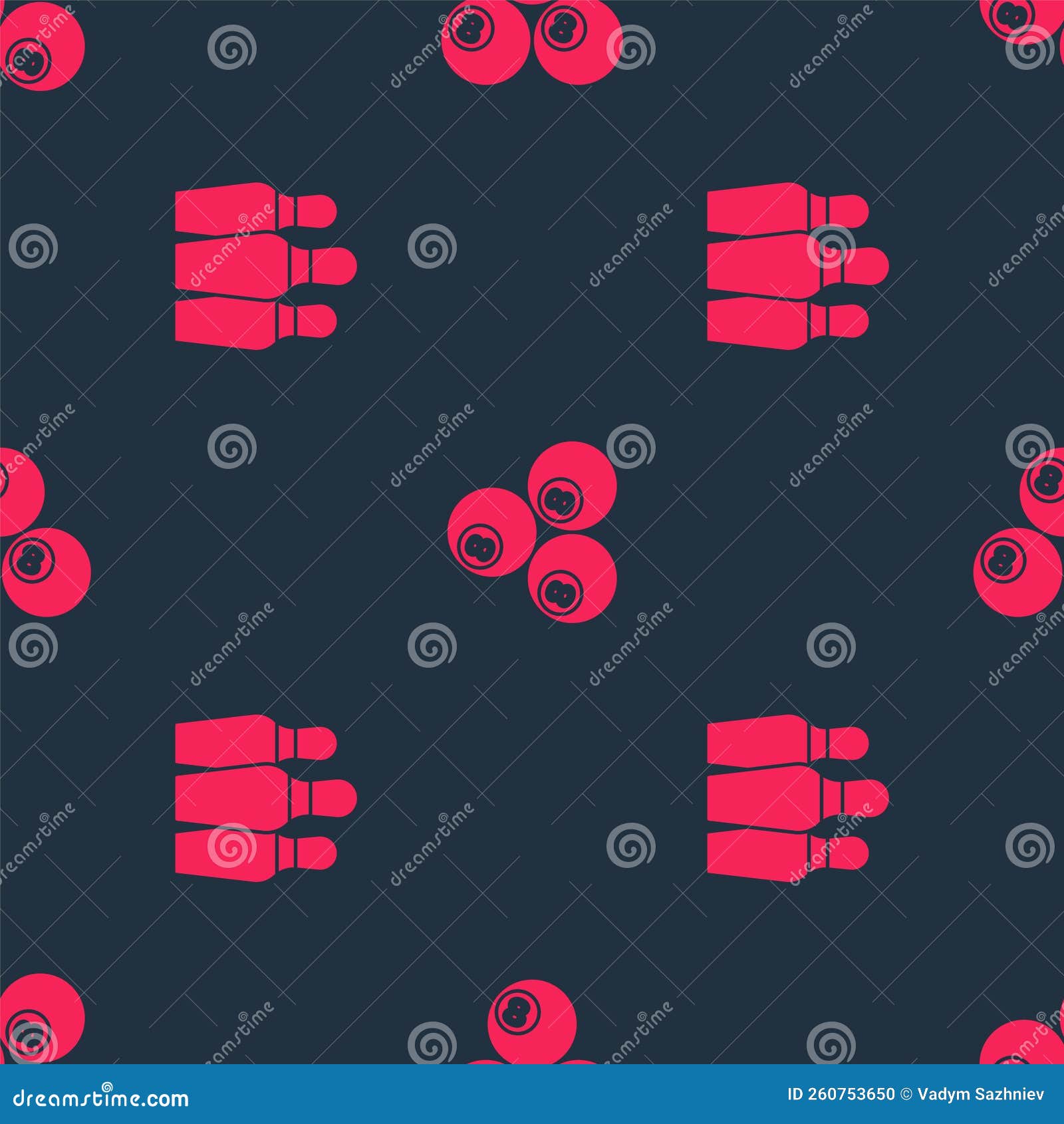 Set Bowling Pin and Billiard Ball on Seamless Pattern. Vector Stock ...