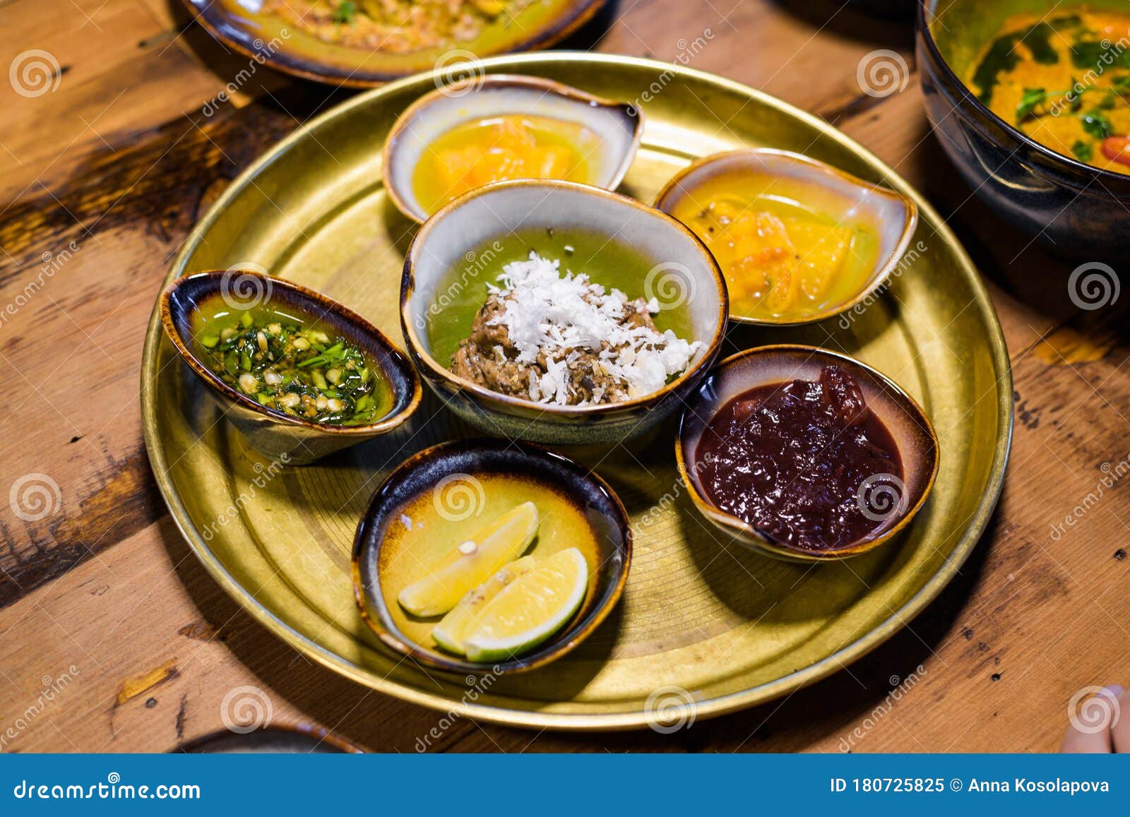 A Set of Bowls with Different Asian Style Dishes Stock Image - Image of ...