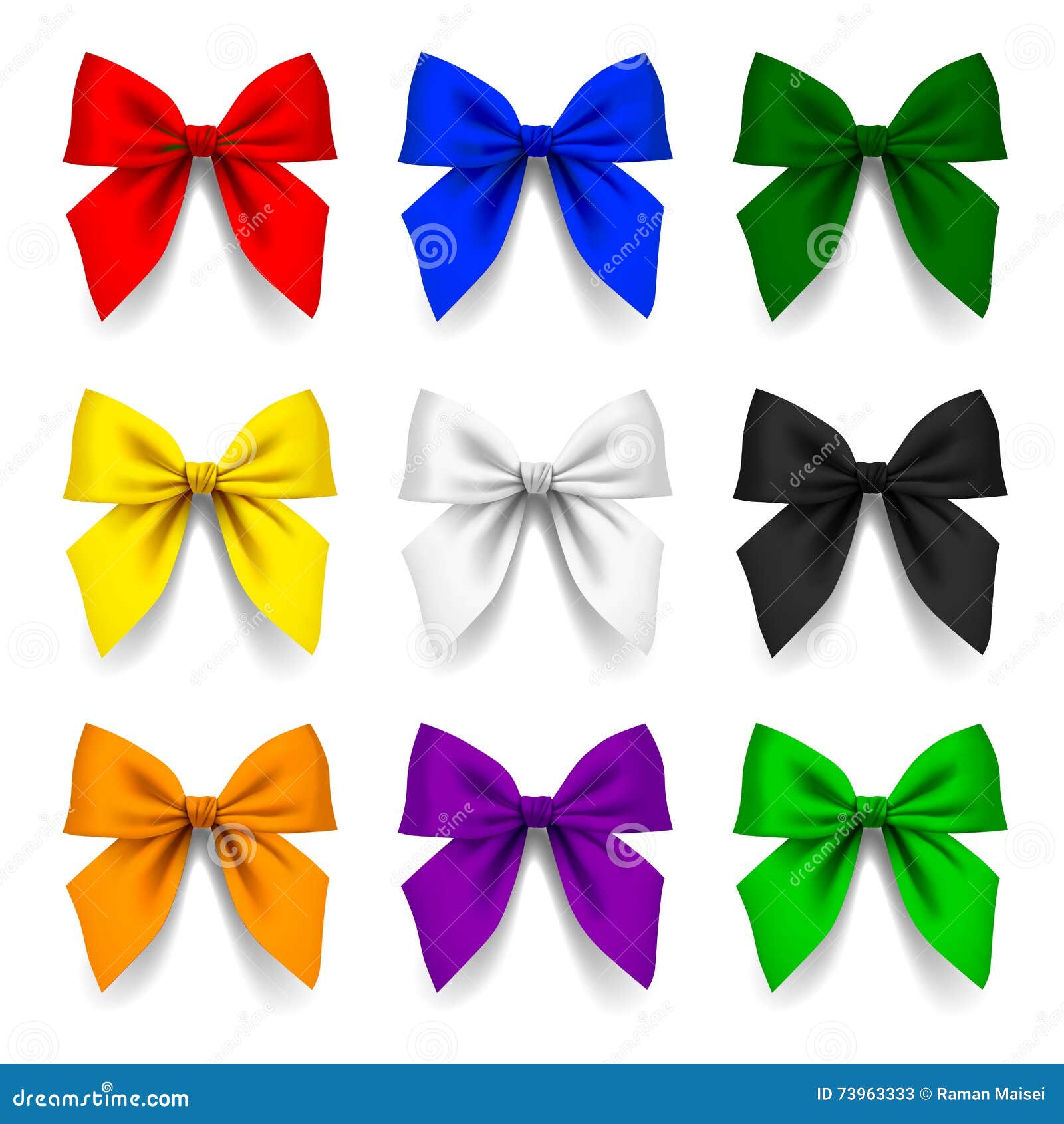 Set of Bows in Different Colors Isolated on White Background Stock ...