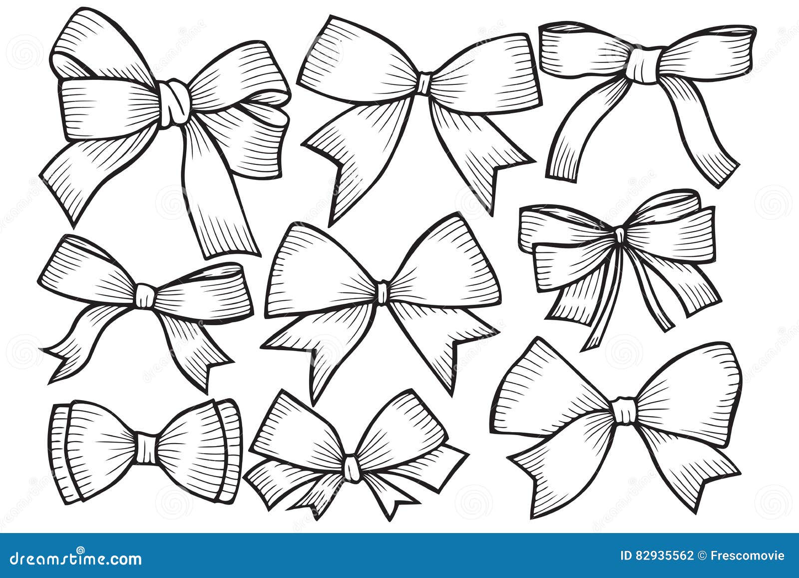 Set of bows, hand drawn stock vector. Illustration of hand - 82935562