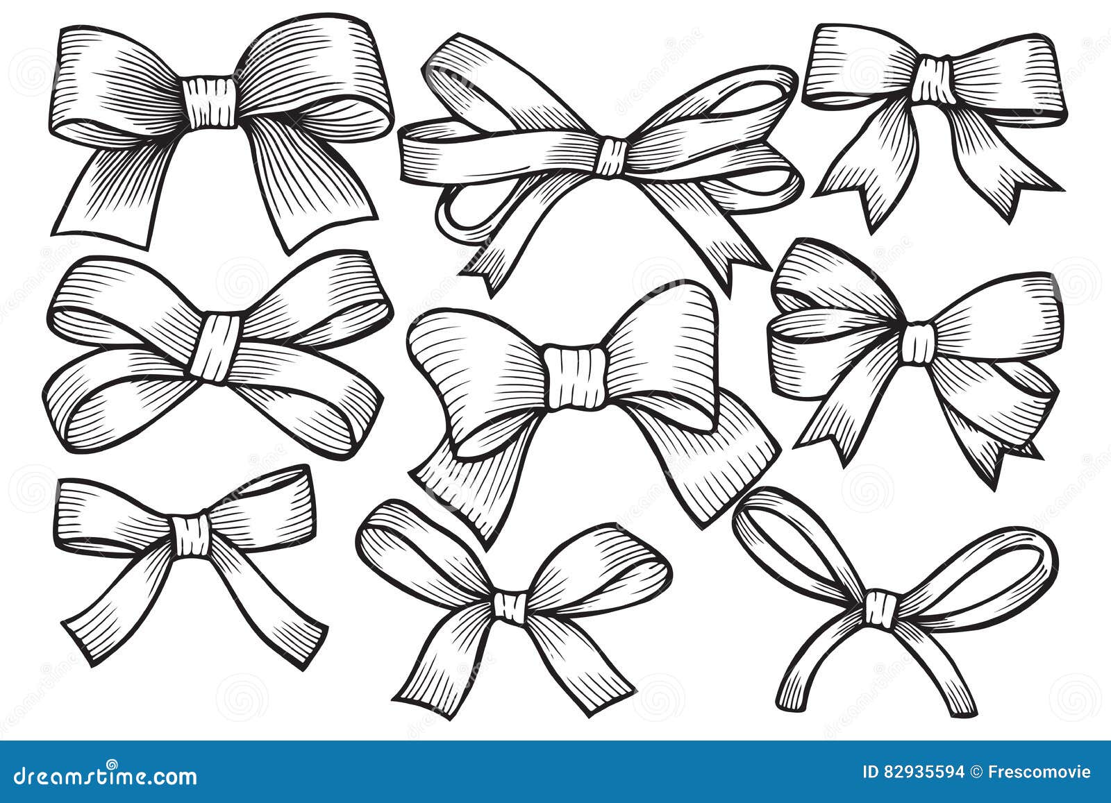 Set of bows, hand drawn stock vector. Illustration of ornate - 82935594