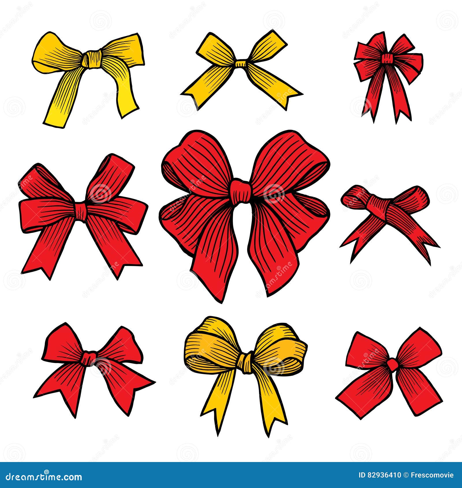 Set of bows, hand drawn stock vector. Illustration of background - 82936410