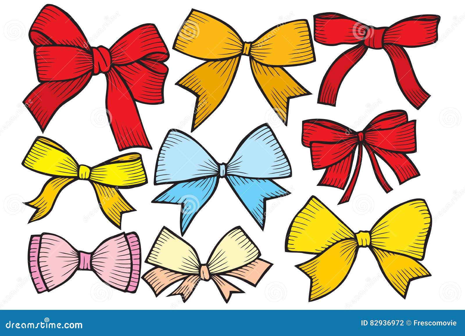 Set of bows, hand drawn stock vector. Illustration of decorative - 82936972