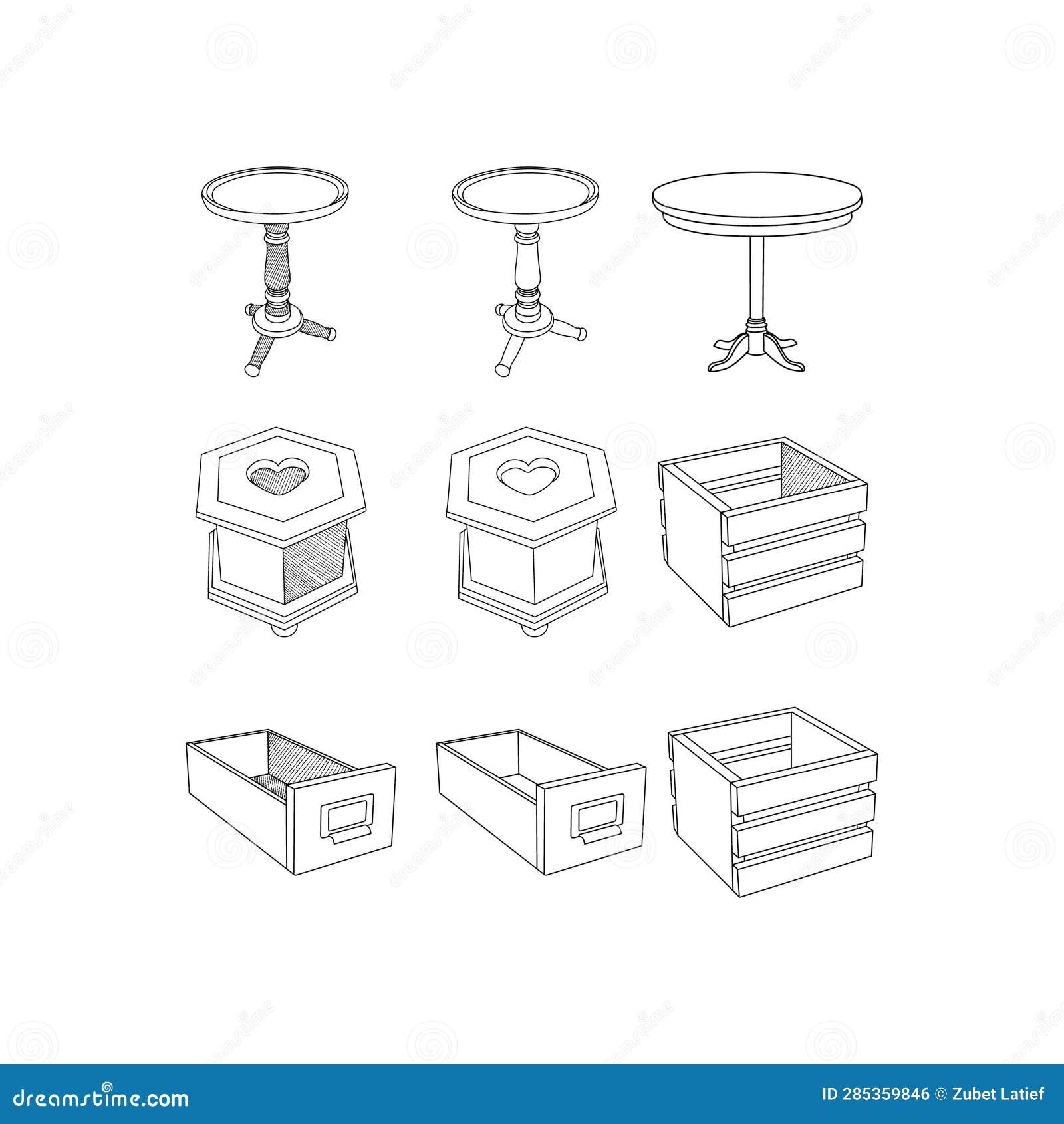 Set of Box and Coffee Table Line Simple Furniture Design, Element ...