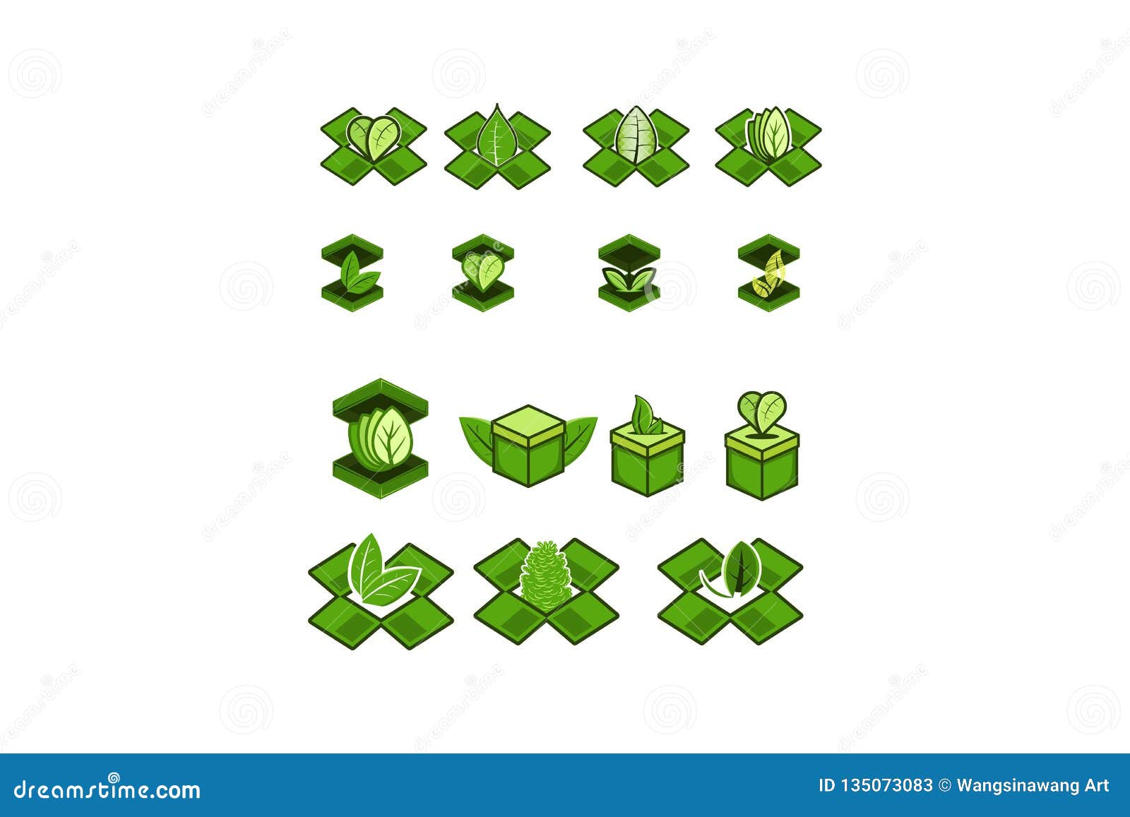 Set Box and Leaf Logo Designs Inspiration Isolated on White Background ...