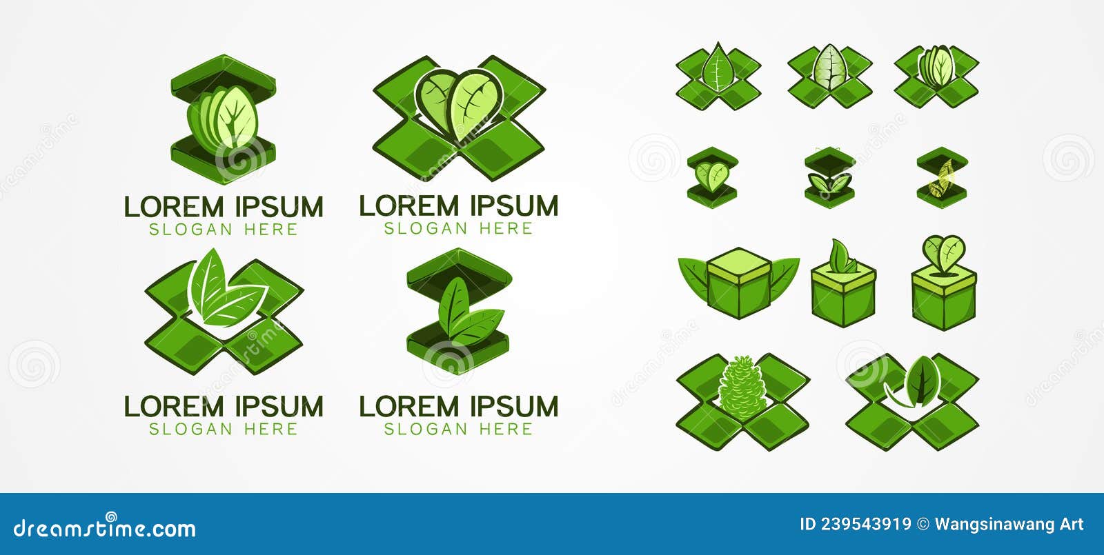 Set Box and Leaf Logo Designs Inspiration Isolated on White Background ...