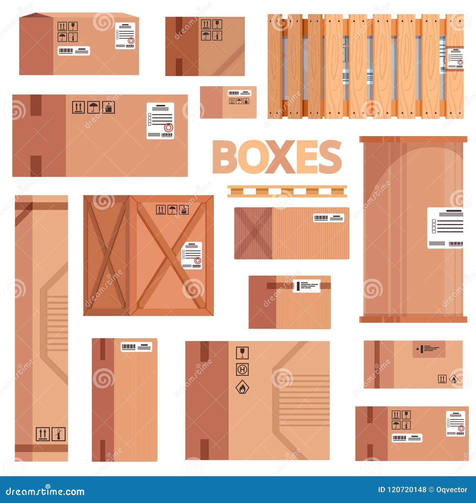 Set of Boxes, Cargoes and Boxes for Sending and Carriage with Markings ...