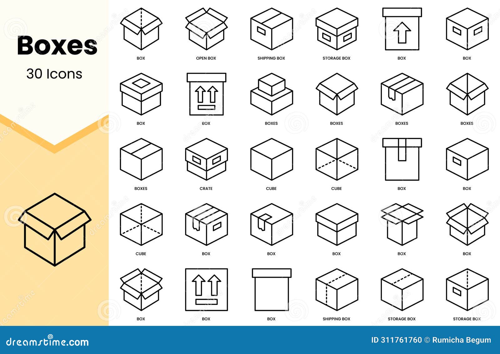 Set of Boxes Icons. Simple Line Art Style Icons Pack Stock Vector ...