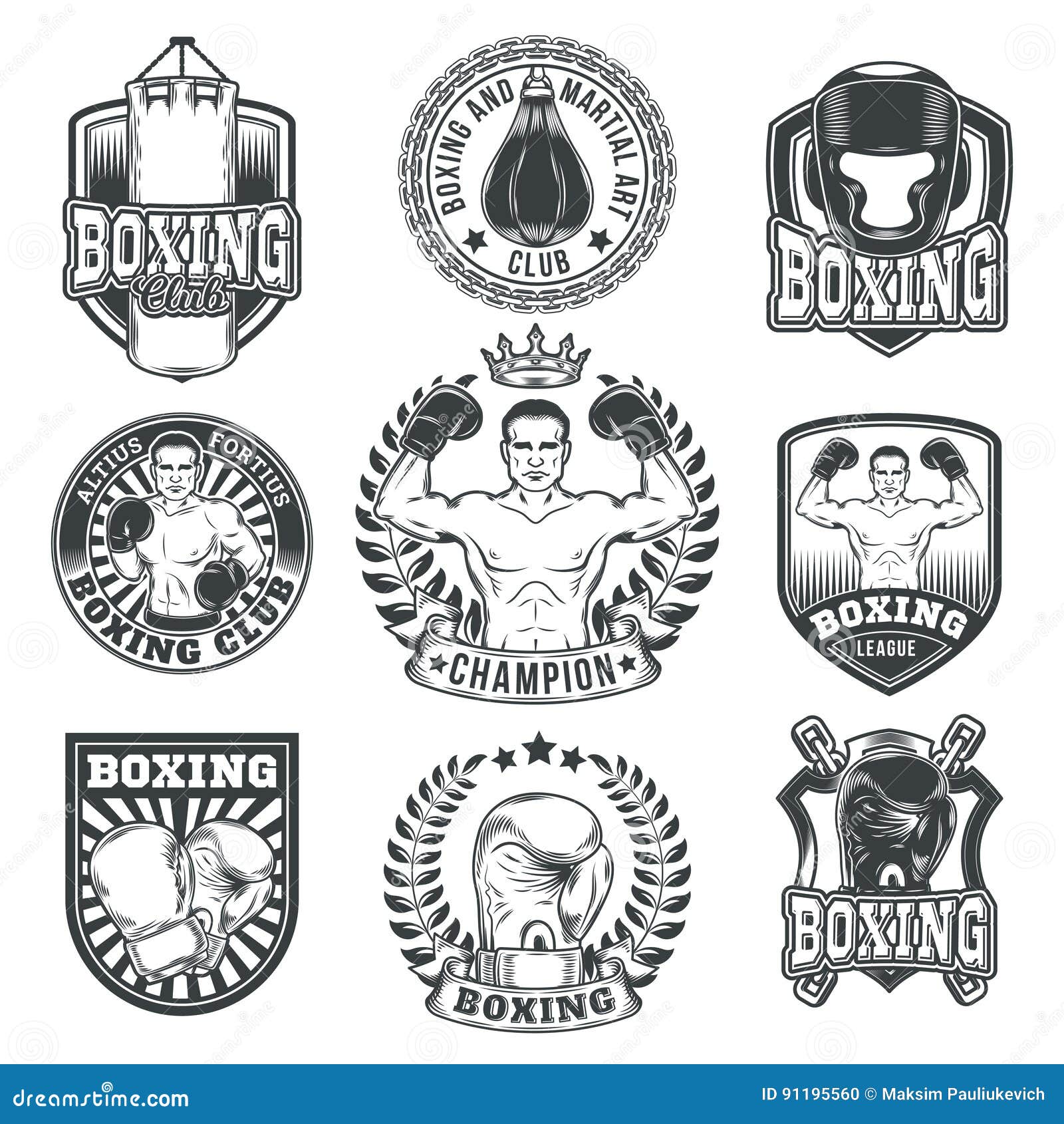 Set Boxing Badges, Stickers Isolated on White. Stock Illustration ...