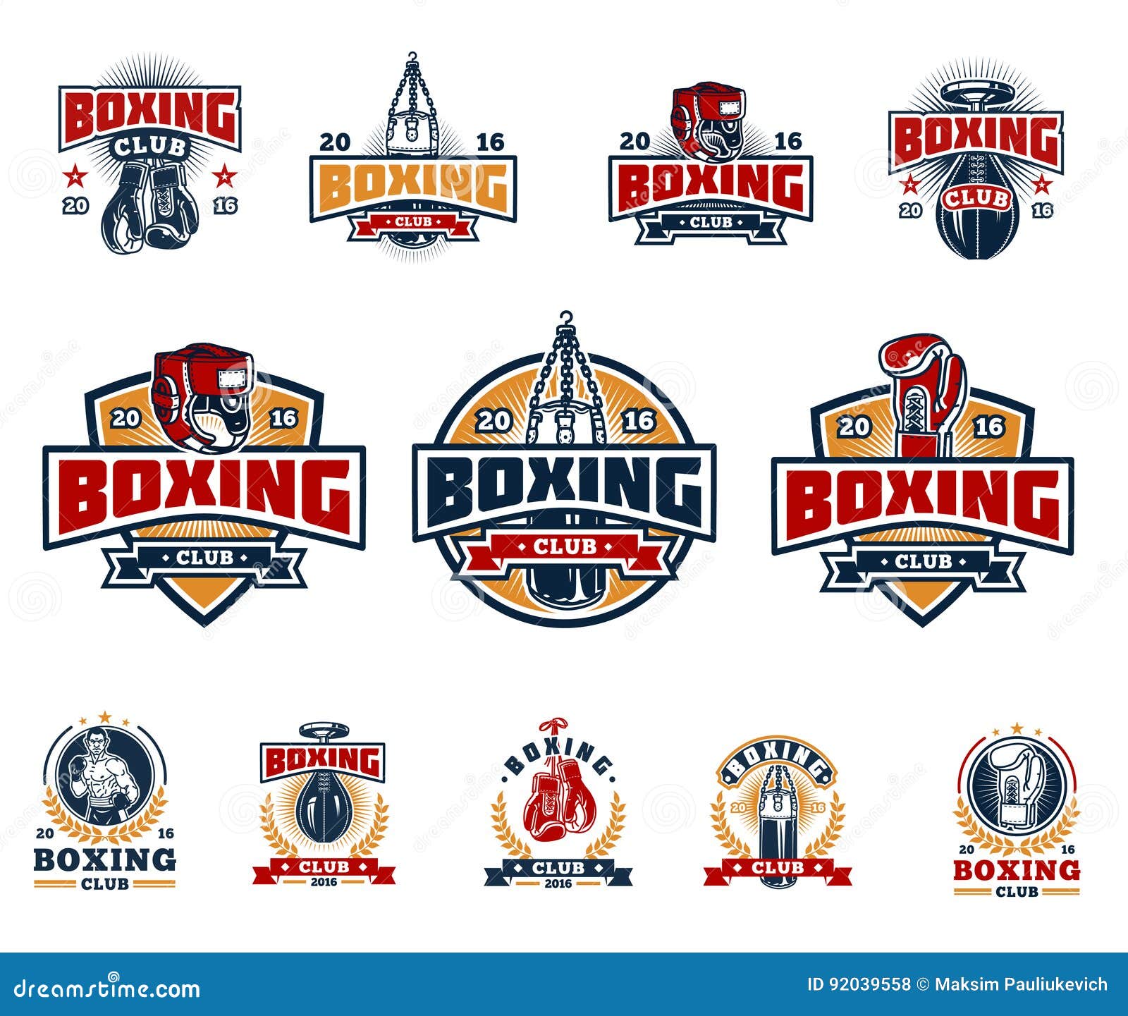 Set Boxing Badges, Stickers Isolated on White. Stock Illustration ...