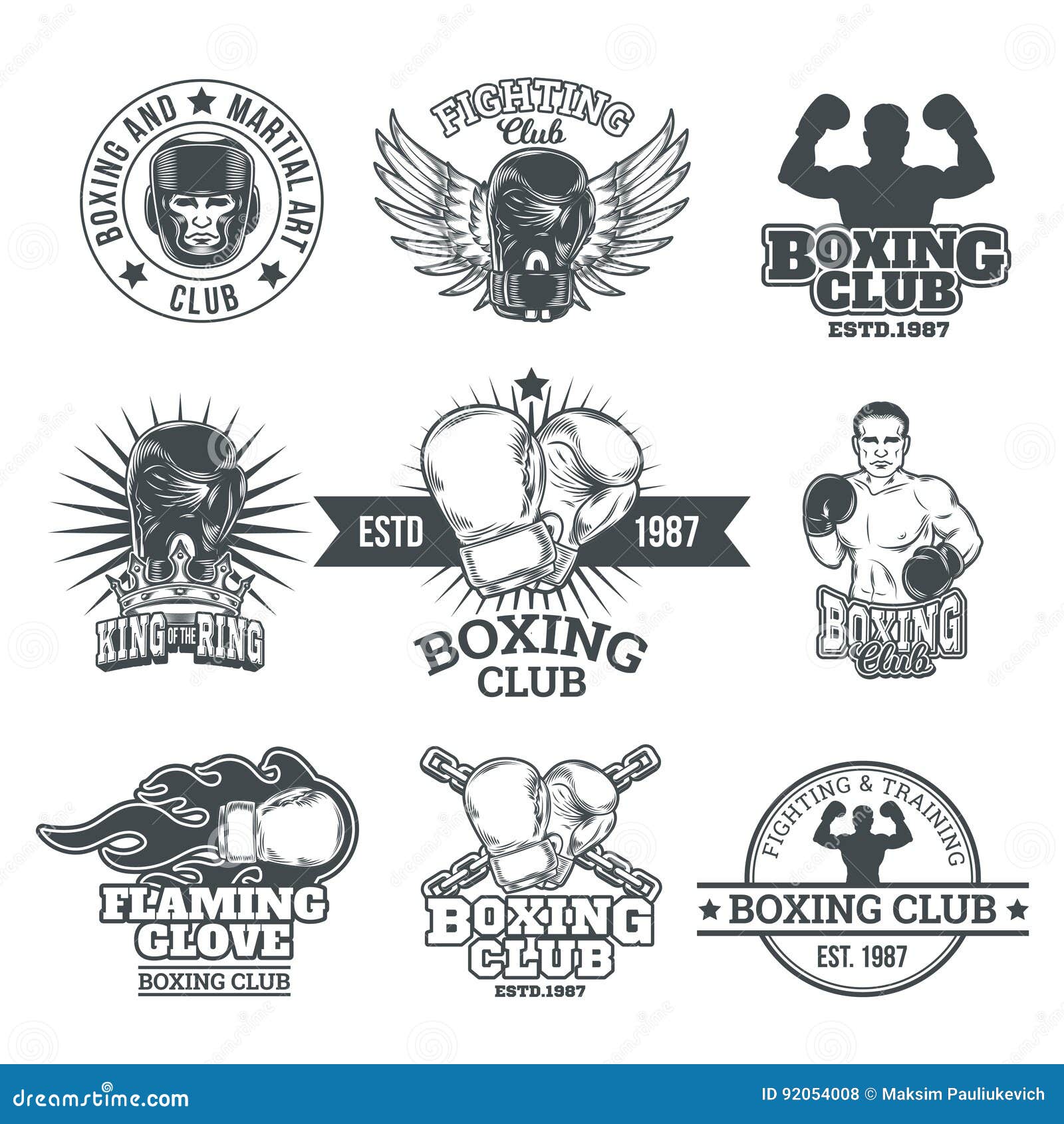 Set Boxing Badges, Stickers Isolated on White. Stock Illustration ...
