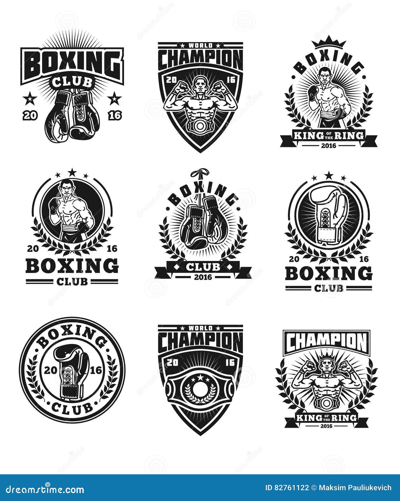 Set Boxing Badges, Stickers Isolated on White. Stock Vector ...