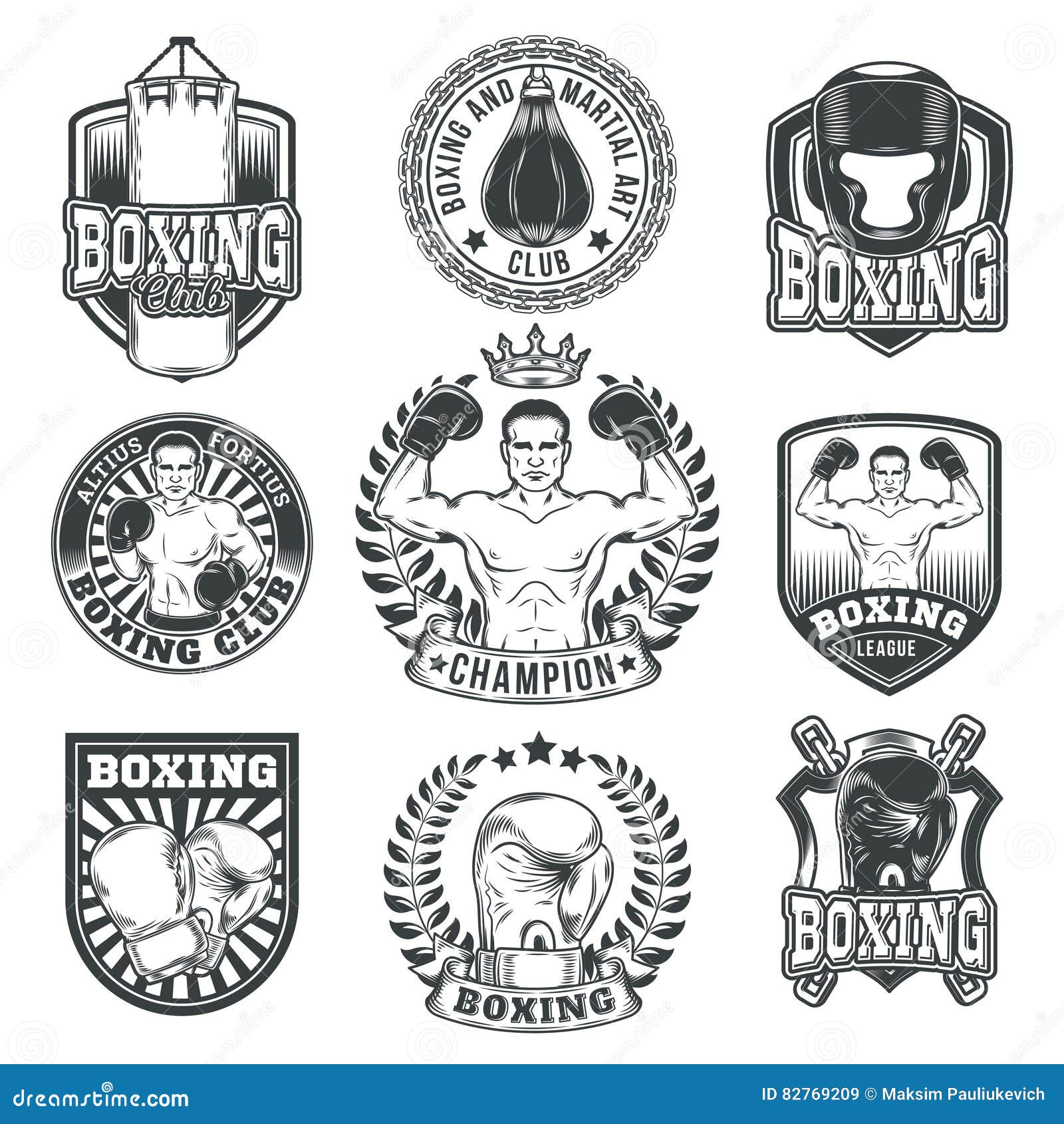 Set Boxing Badges, Stickers Isolated on White. Stock Vector ...