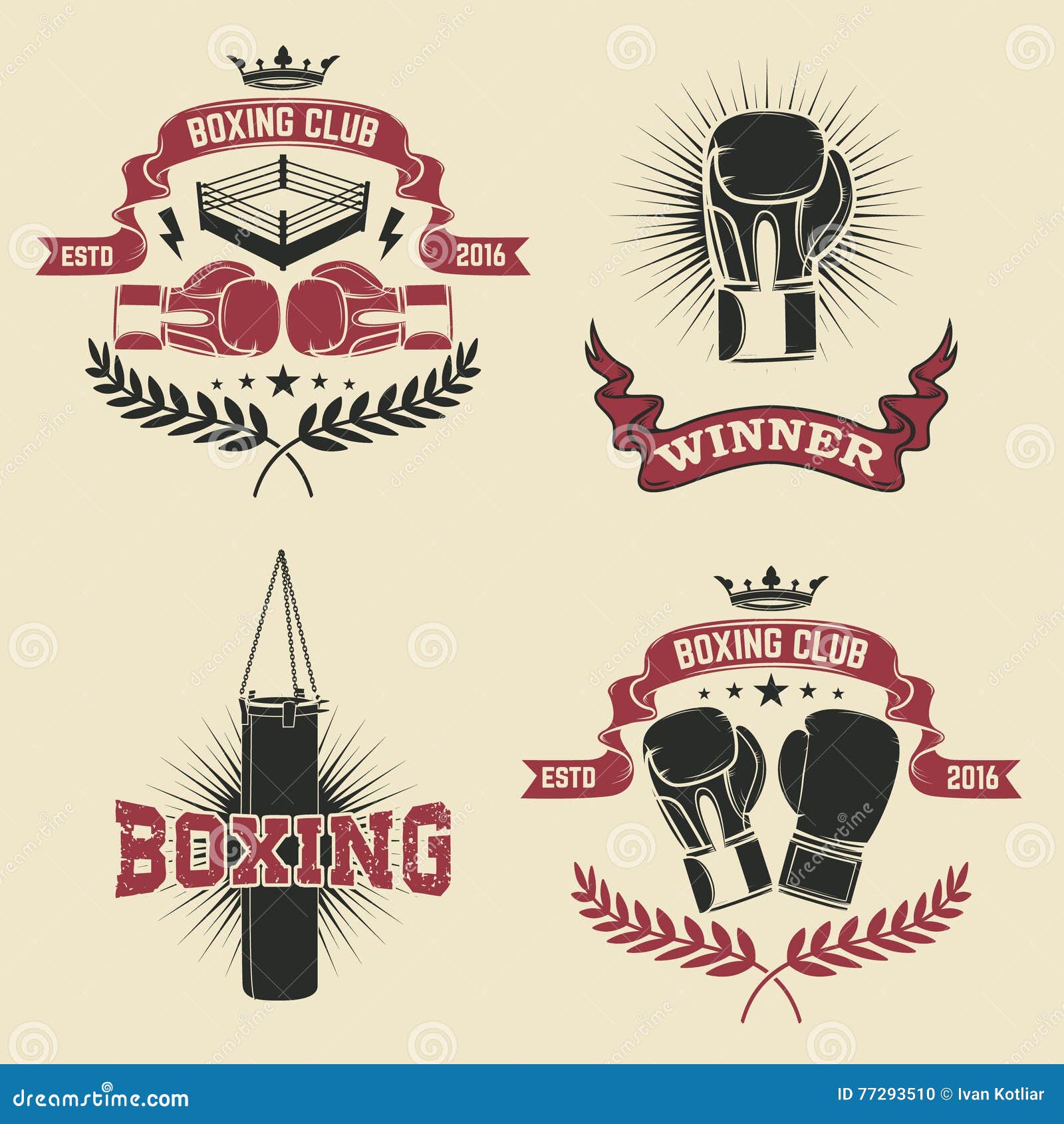 Set of the Boxing Club Labels, Emblems and Design Elements. Stock ...