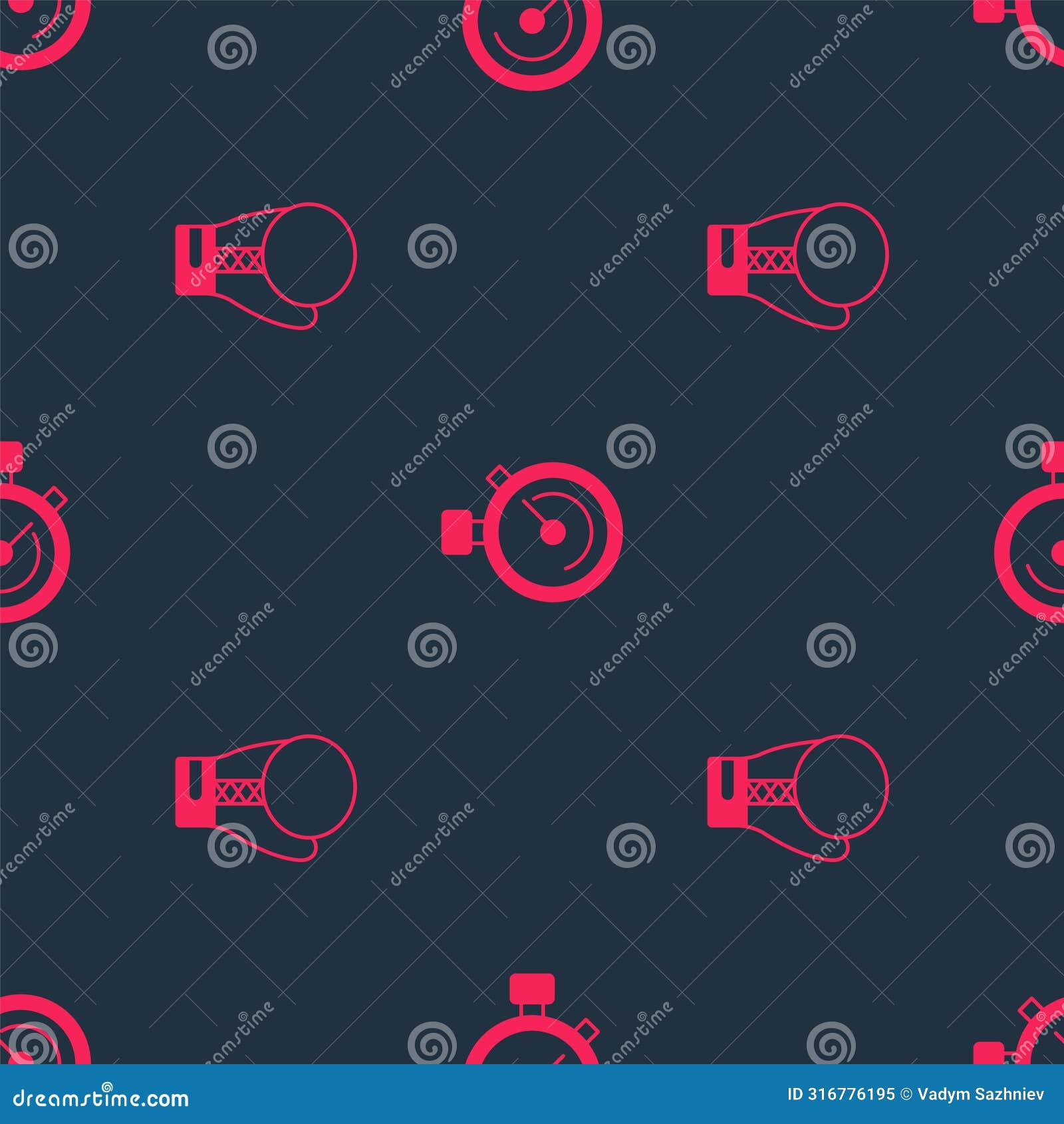 Set Boxing Glove and Stopwatch on Seamless Pattern. Vector Stock Vector ...