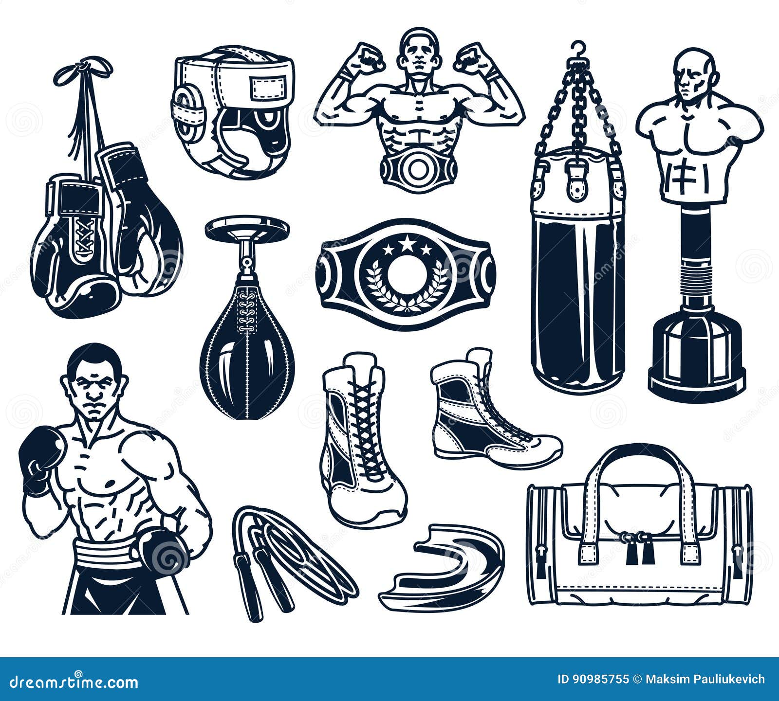 Set Boxing Icons Isolated on White. Stock Illustration - Illustration ...
