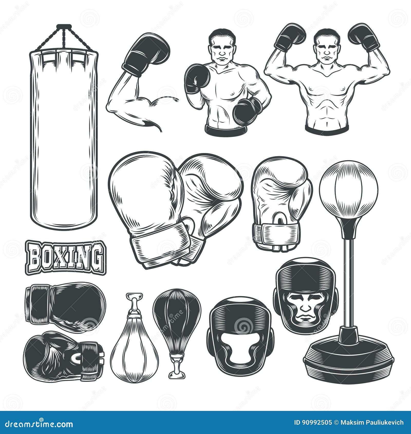 Set Boxing Icons Isolated on White. Stock Illustration - Illustration ...
