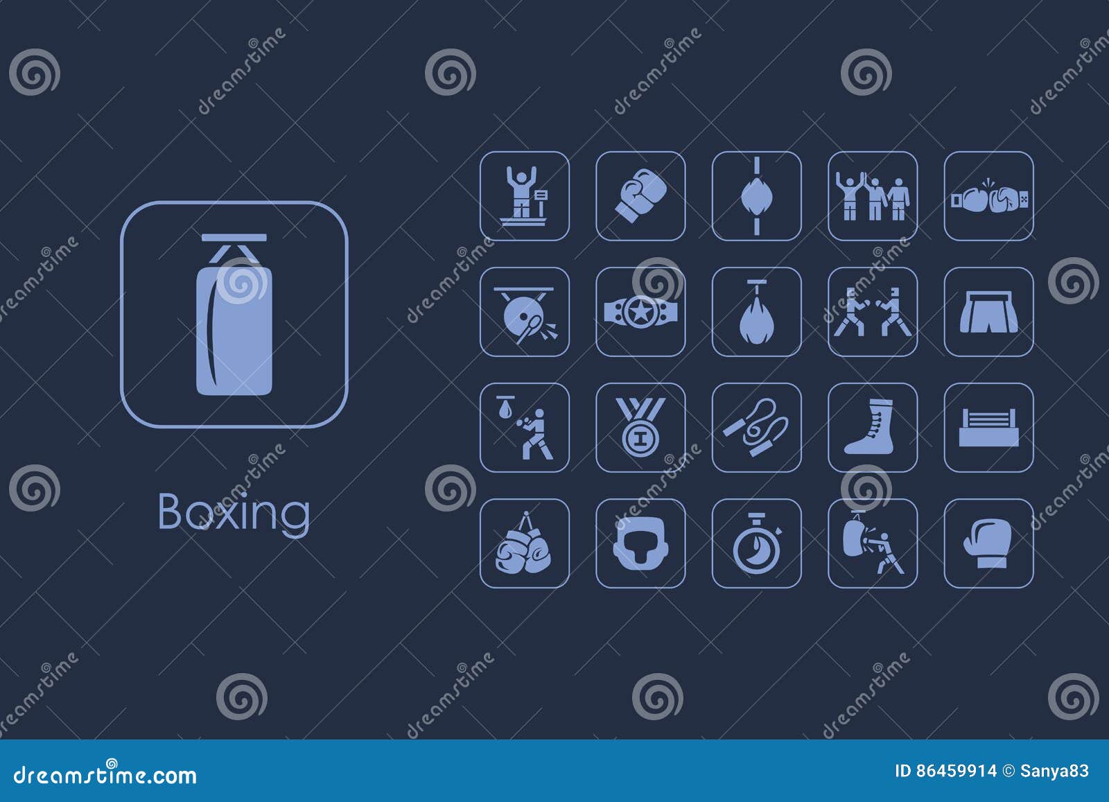 Set of boxing simple icons stock vector. Illustration of geometric ...