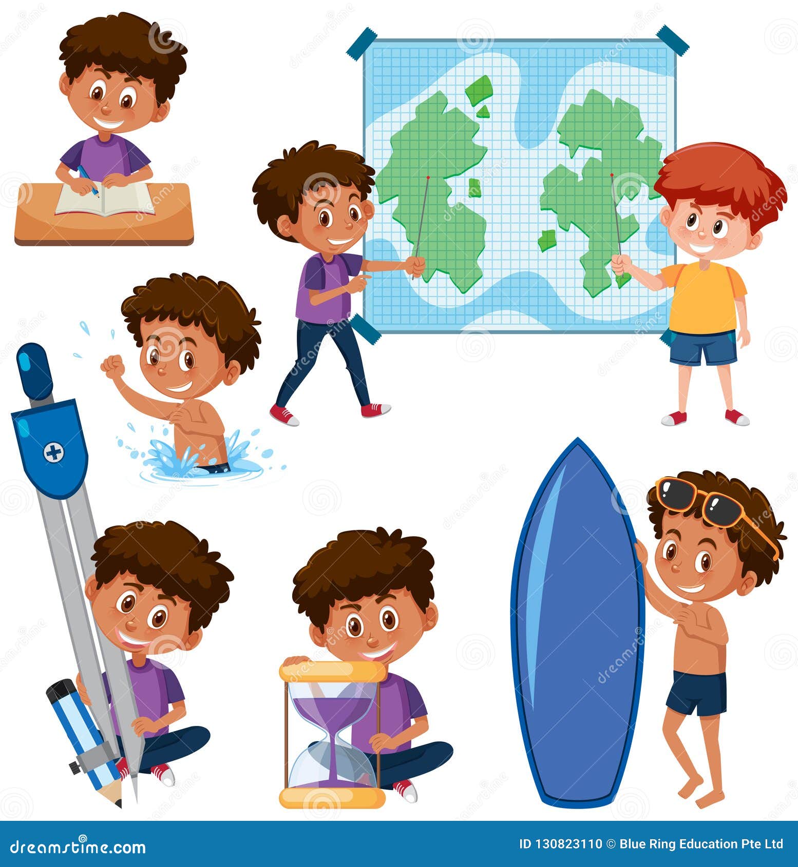 Set of Boy Activity Character Stock Vector - Illustration of compasses ...