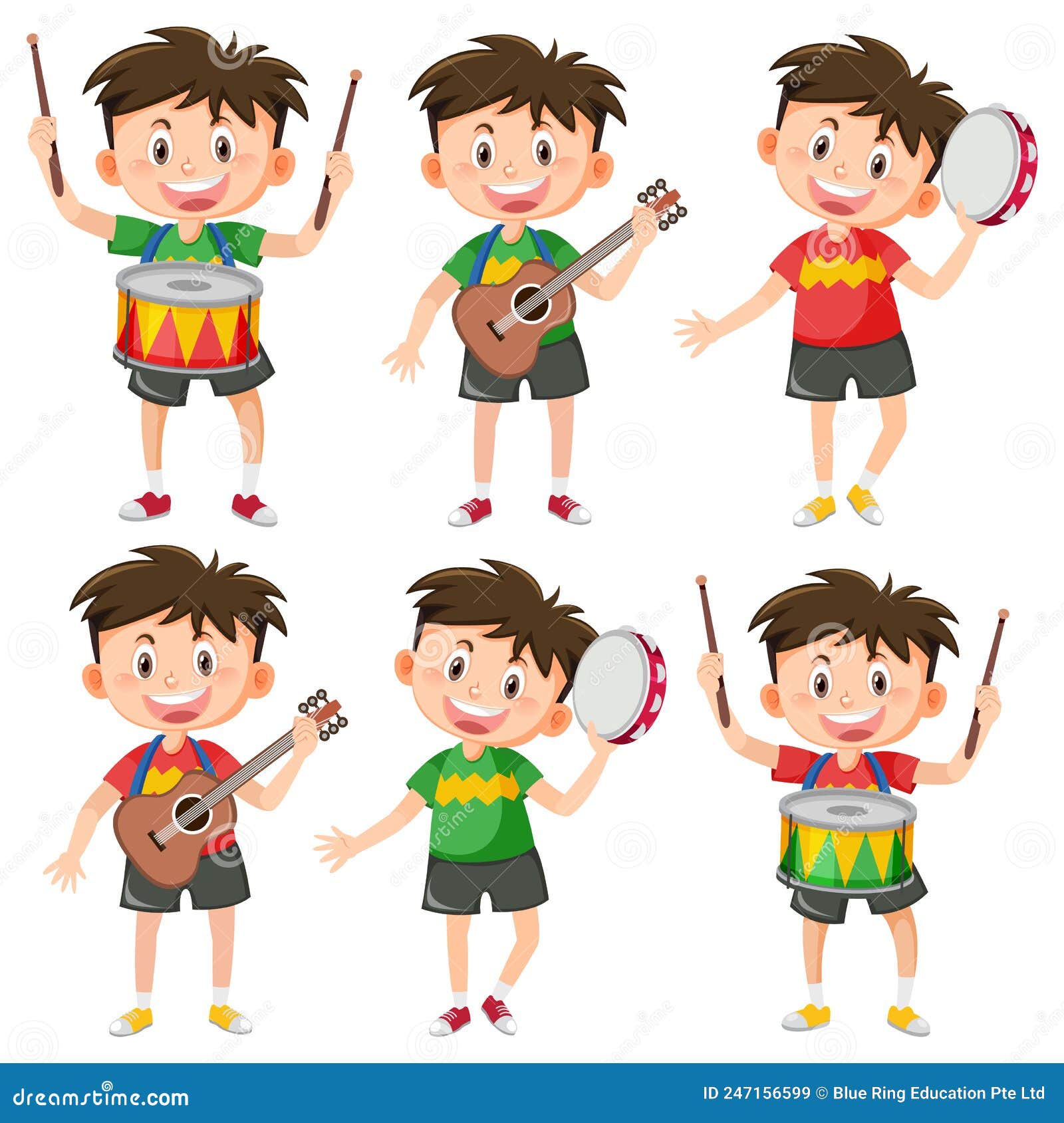 Set of Boy Cap Playing Music Instrument Stock Vector - Illustration of ...
