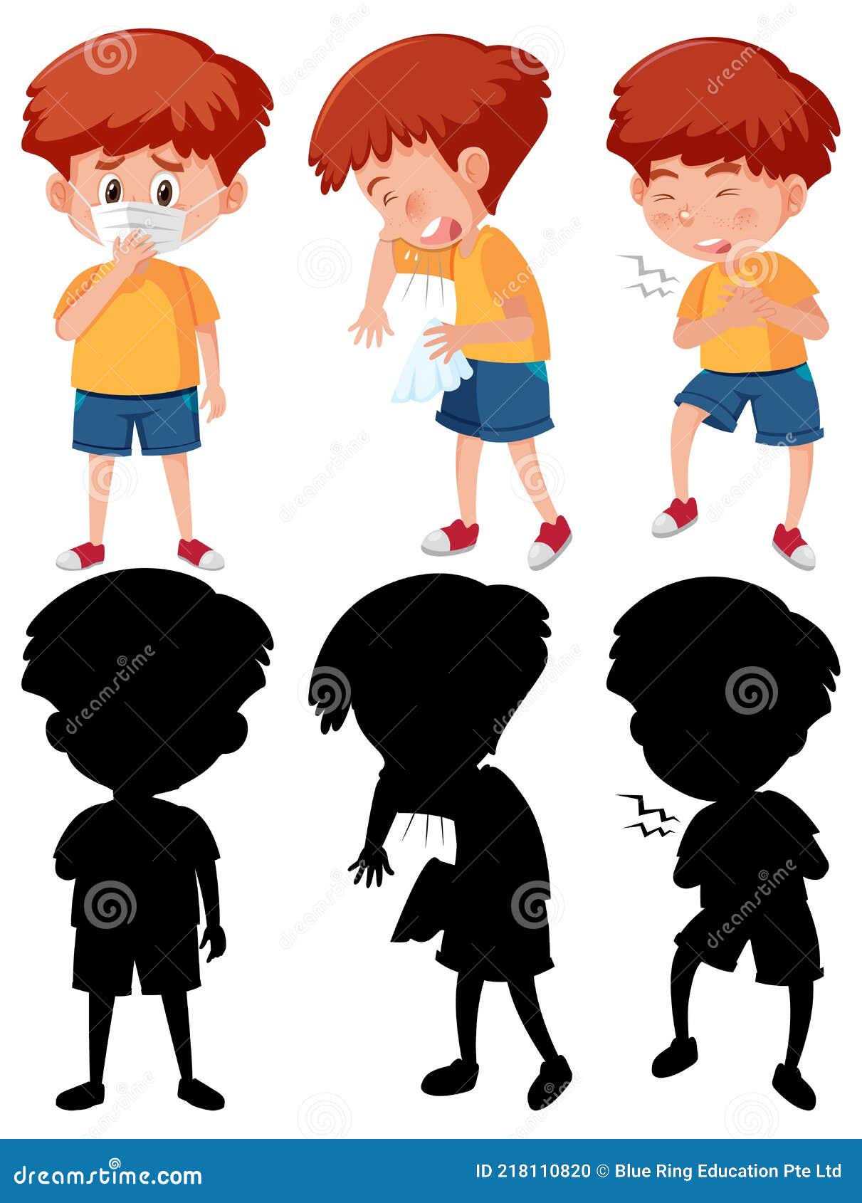 Set of a Boy Cartoon Character in Different Positions with Its ...