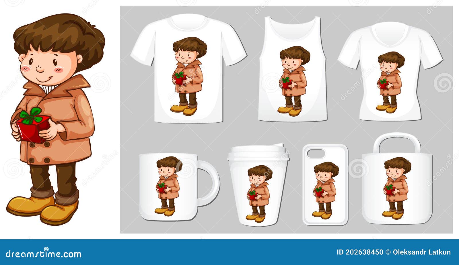 Set Boy Character on Different Product Illustration Stock Vector ...