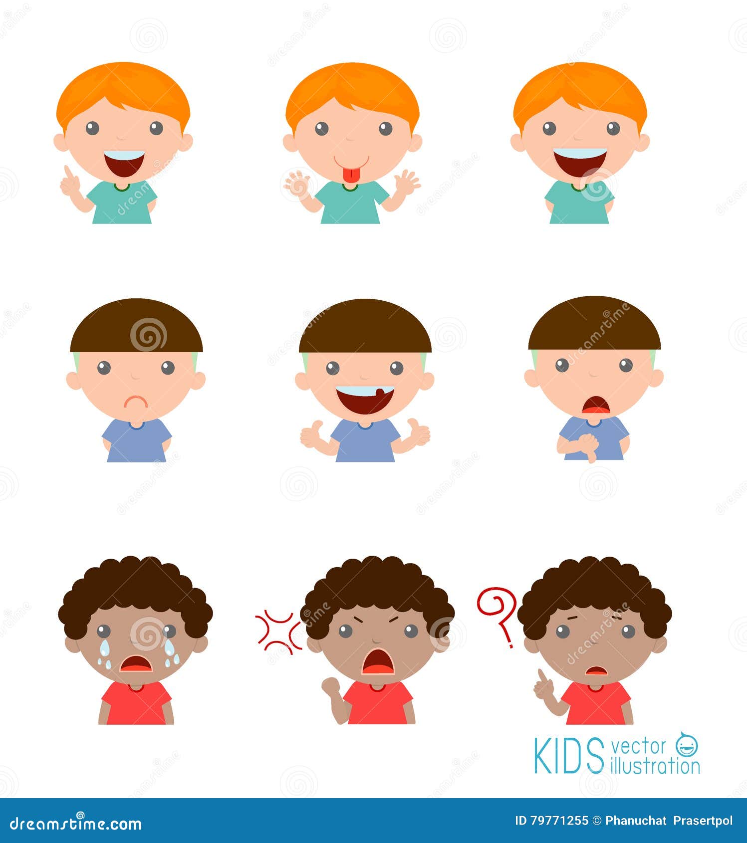 Set of Boy Expressions on White Background,Expression Set of Kids Stock ...