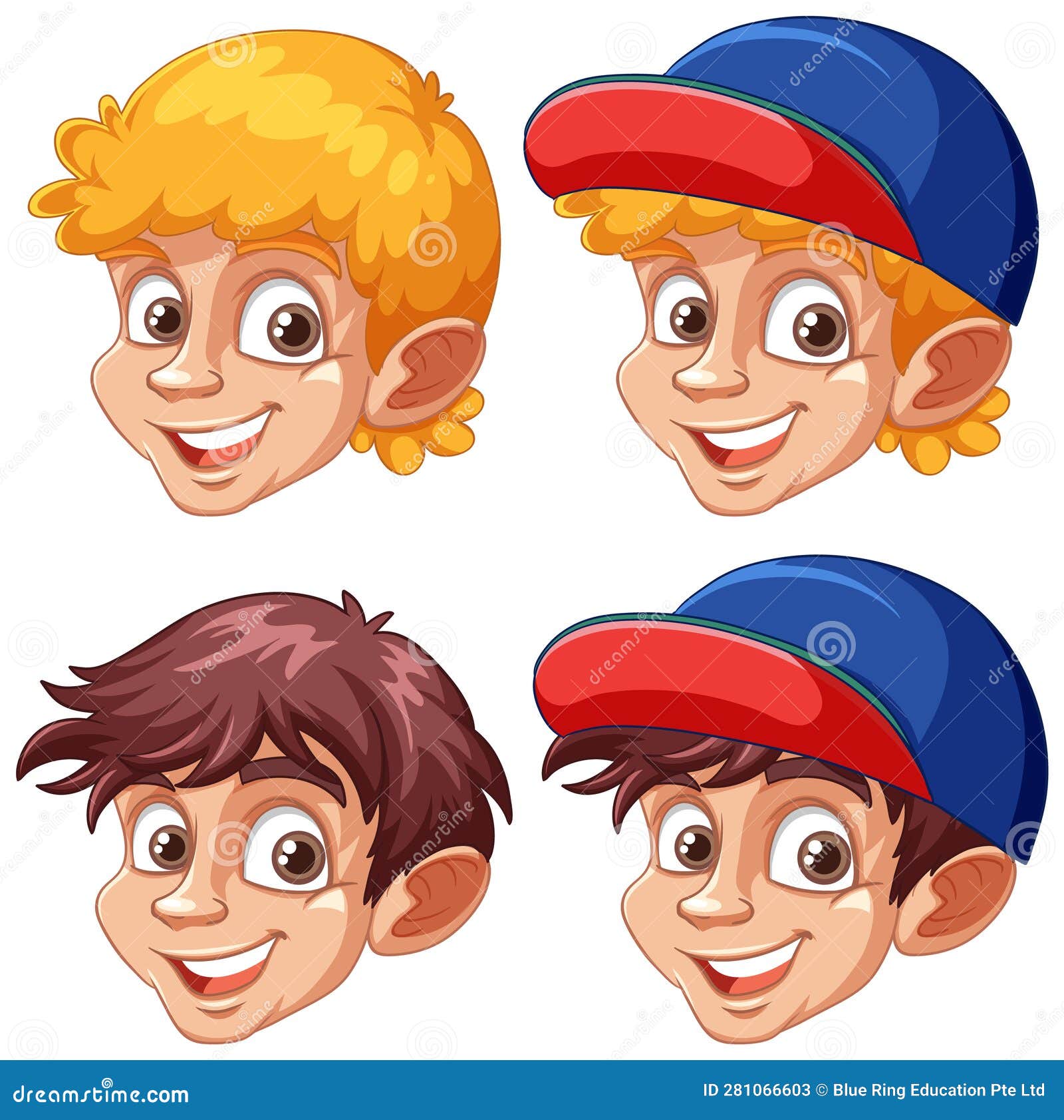 Set of boy head cartoon stock vector. Illustration of mouth - 281066603