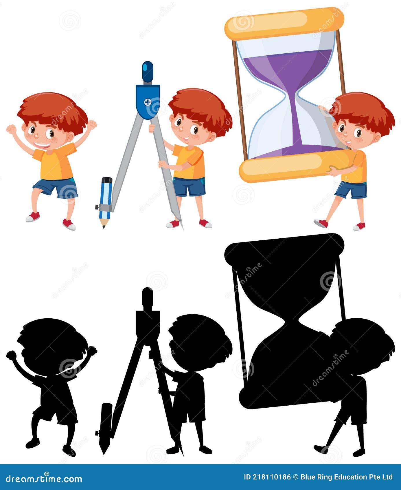 Set of a Boy Holding Different Math Tools with Silhouette Stock Vector ...