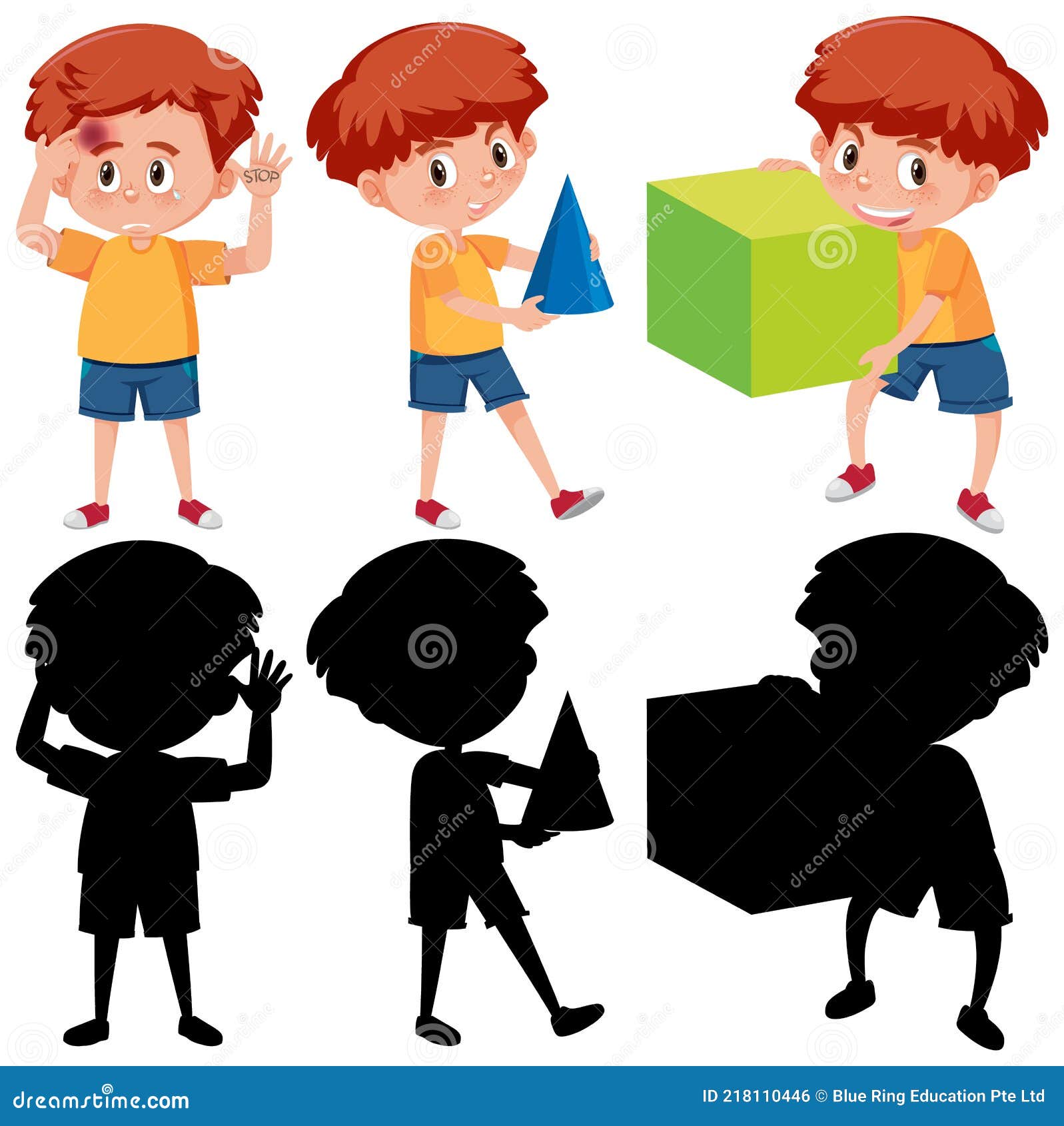 Set of a Boy Holding Different Math Tools with Silhouette Stock Vector ...