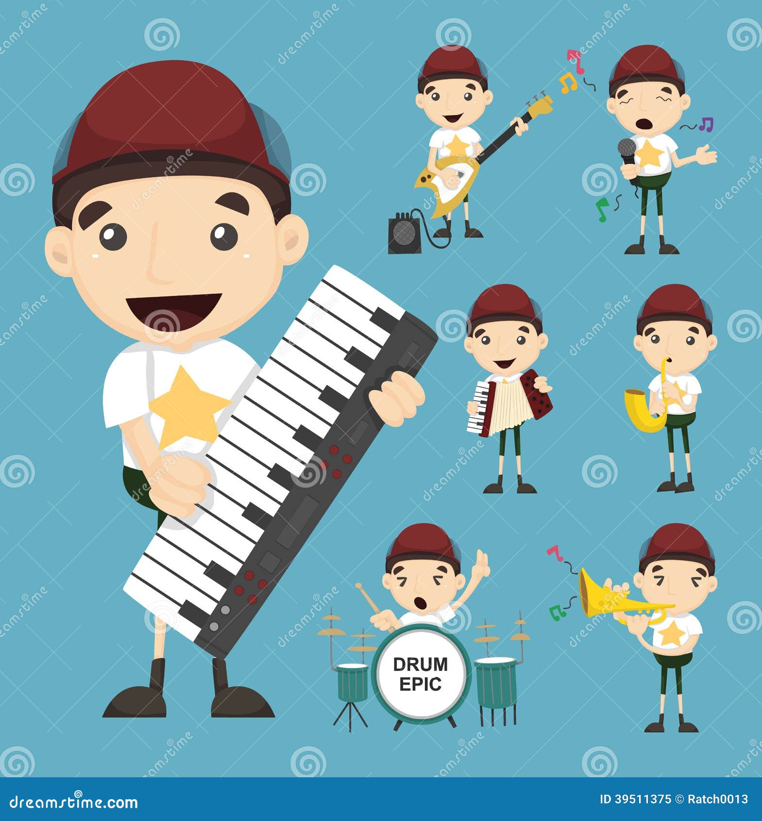 Set of boy and music stock vector. Illustration of portrait - 39511375