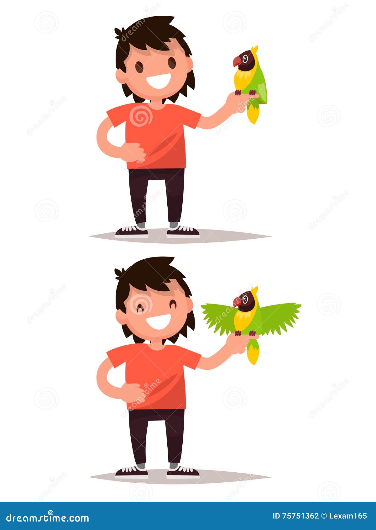 Set Boy and Parrot. Vector Illustration Stock Illustration ...