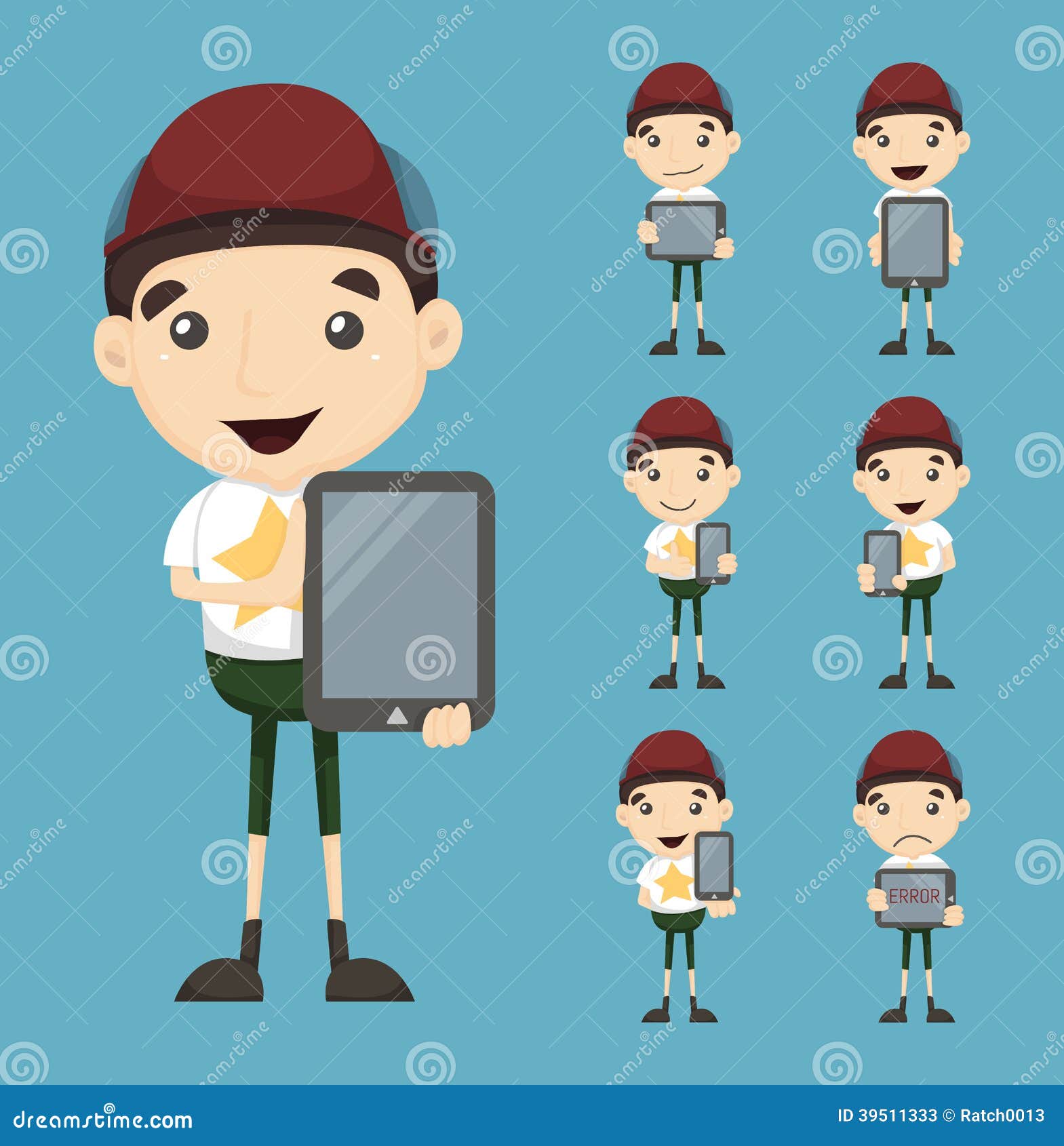 Set of boy and tablet stock vector. Illustration of funny - 39511333
