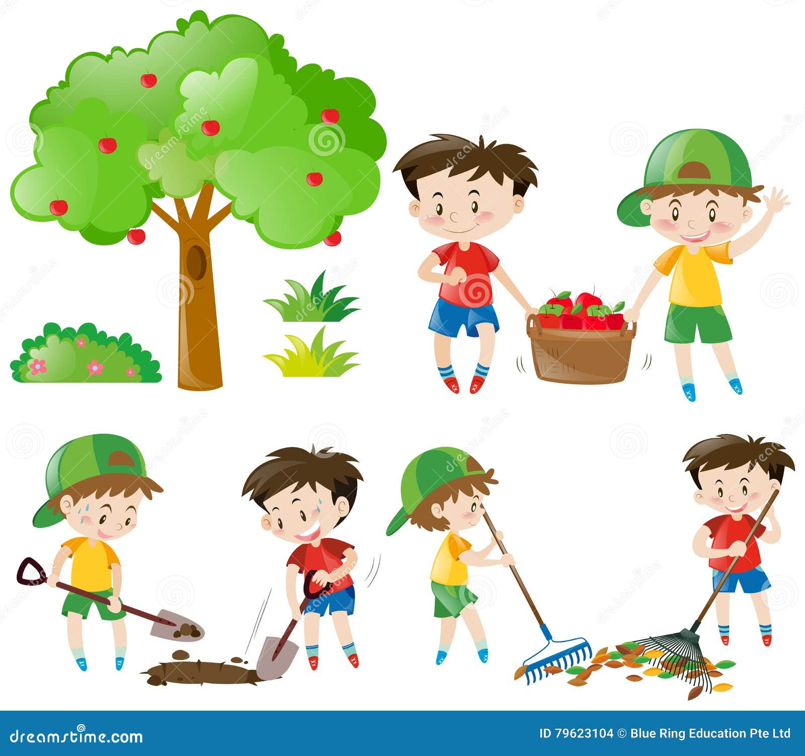 Set of Boys Doing Farm Work Stock Vector - Illustration of child ...