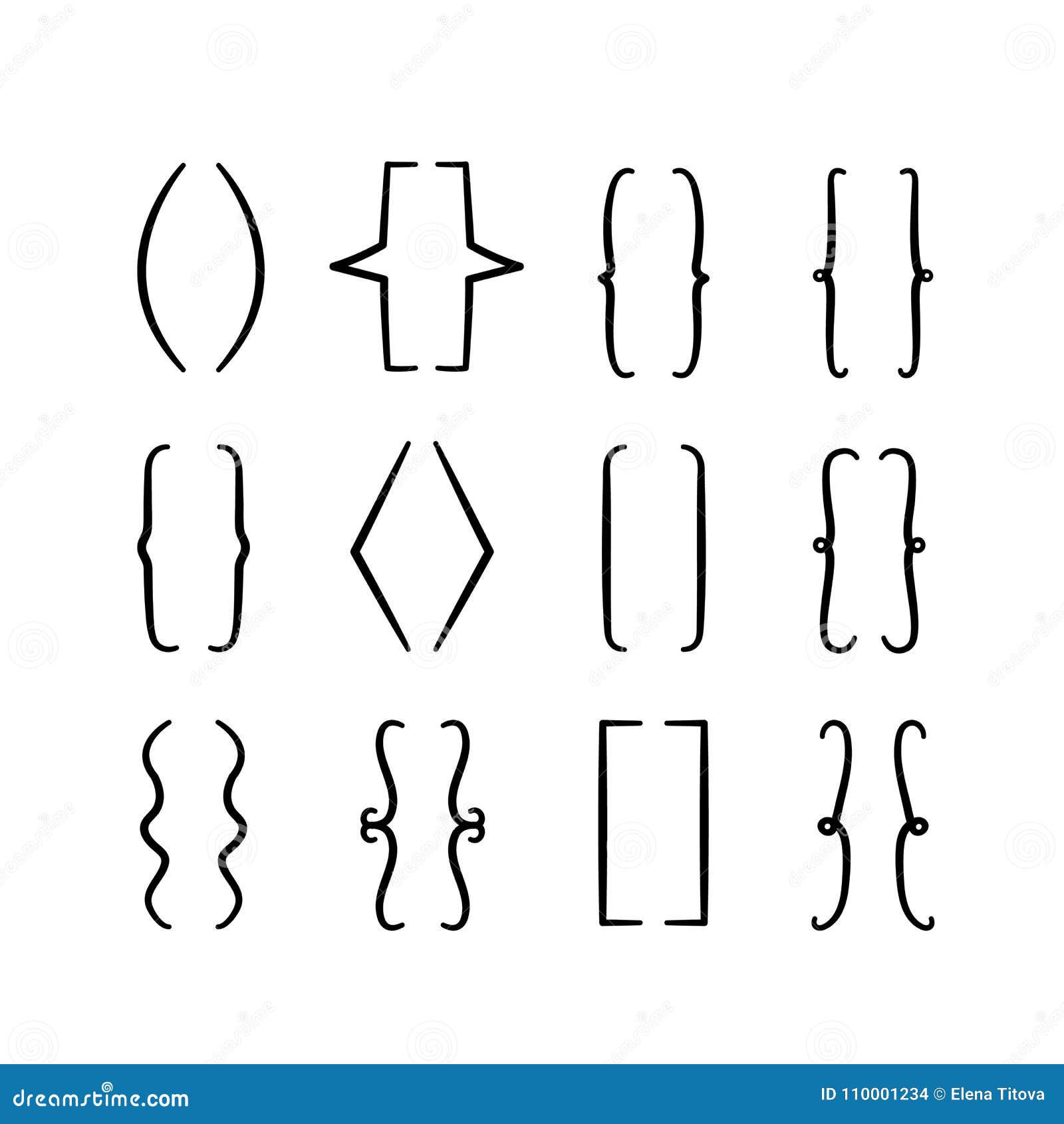 Set of Braces or Curly Brackets Icon. Hand Drawn Elements for Your ... Set of Braces or Curly Brackets Icon. Hand Drawn Elements for Your ...