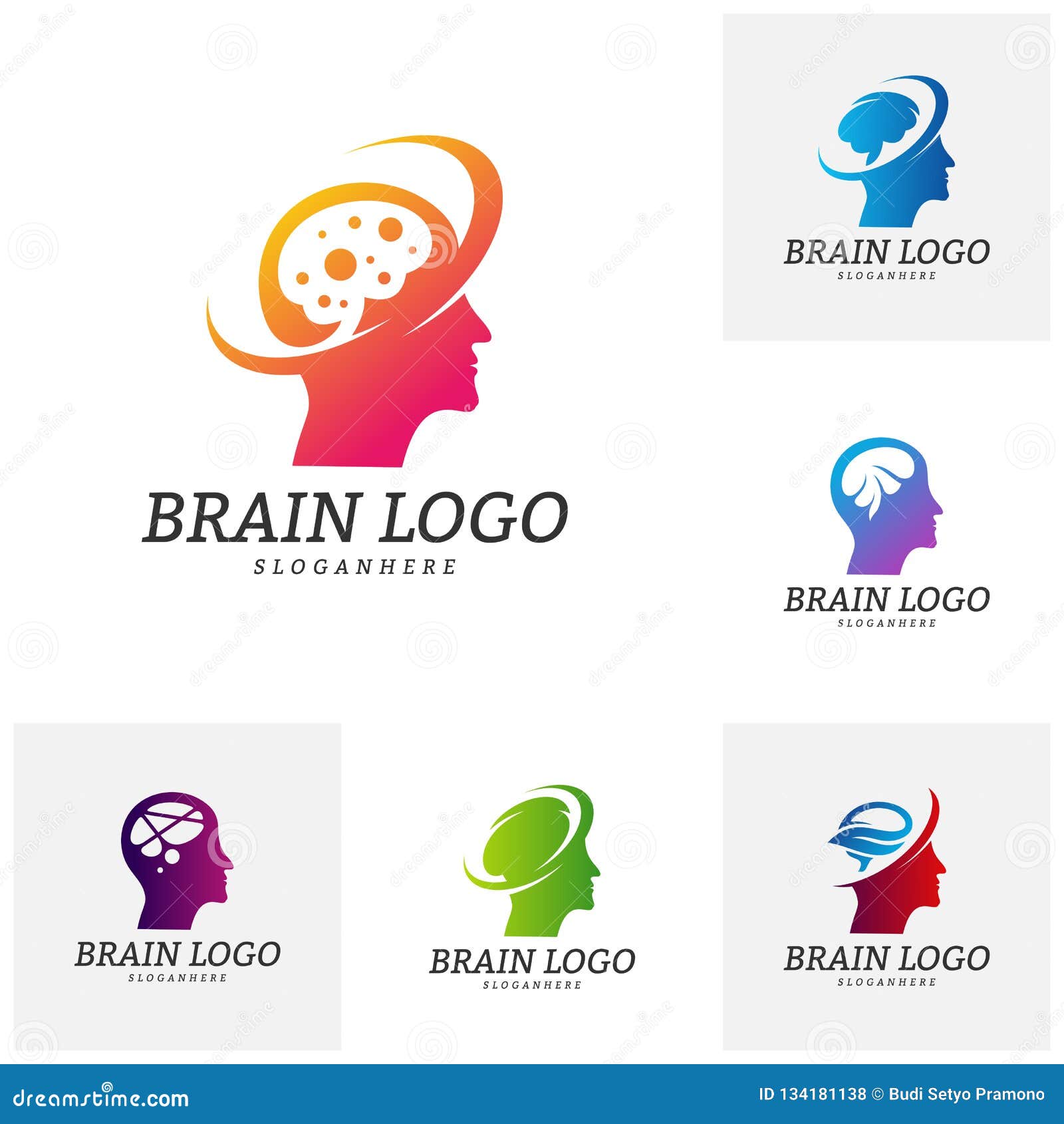 Set of Brain Head Logo Vector Template. Man Head. People Symbols Stock ...