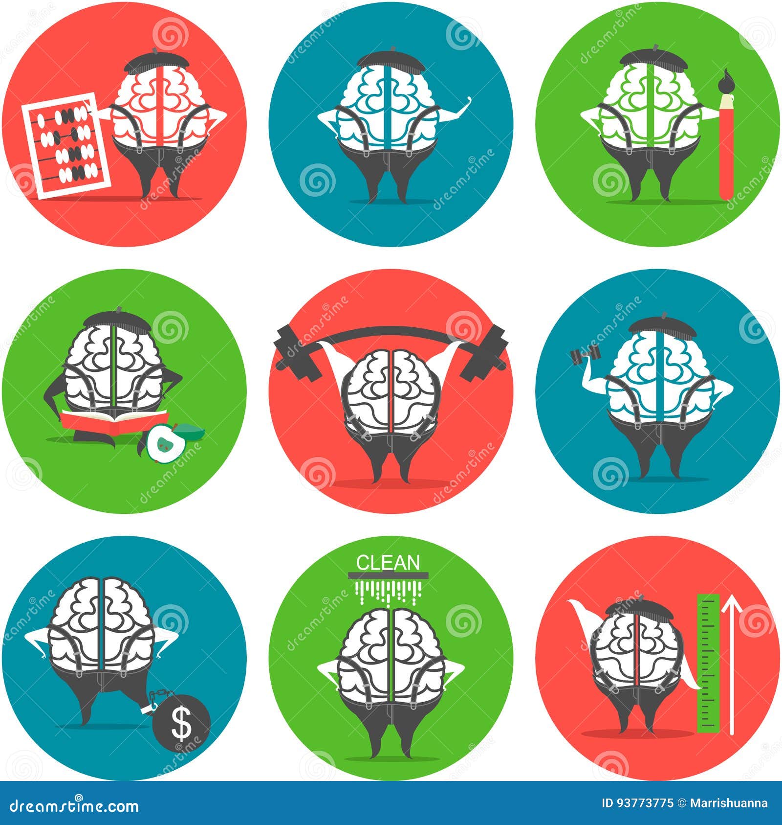 Set of brain icons stock vector. Illustration of creativity - 93773775